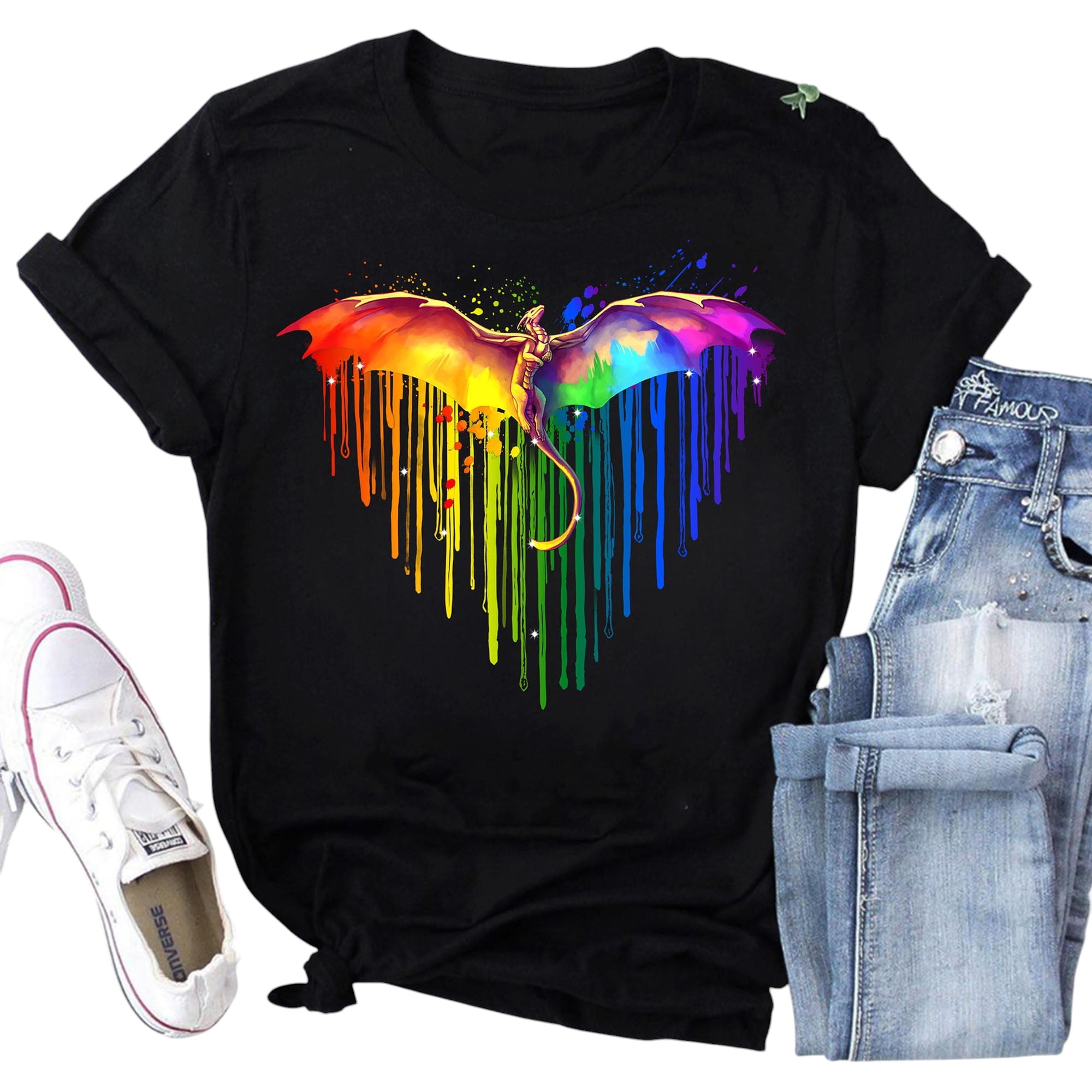 100% cotton tshirts men tee Dragon Melting Heart Vintage Unisex Classic ...