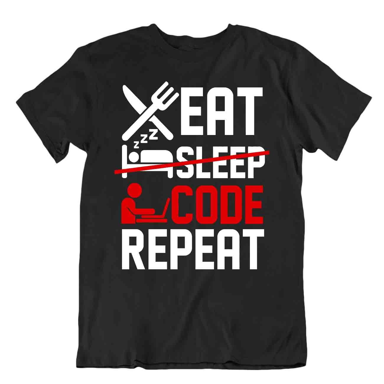 100% cotton tshirts men tee Eat Code Repeat Tshirt Programmer T-shirt No Spleep Coding Tee shirt ...