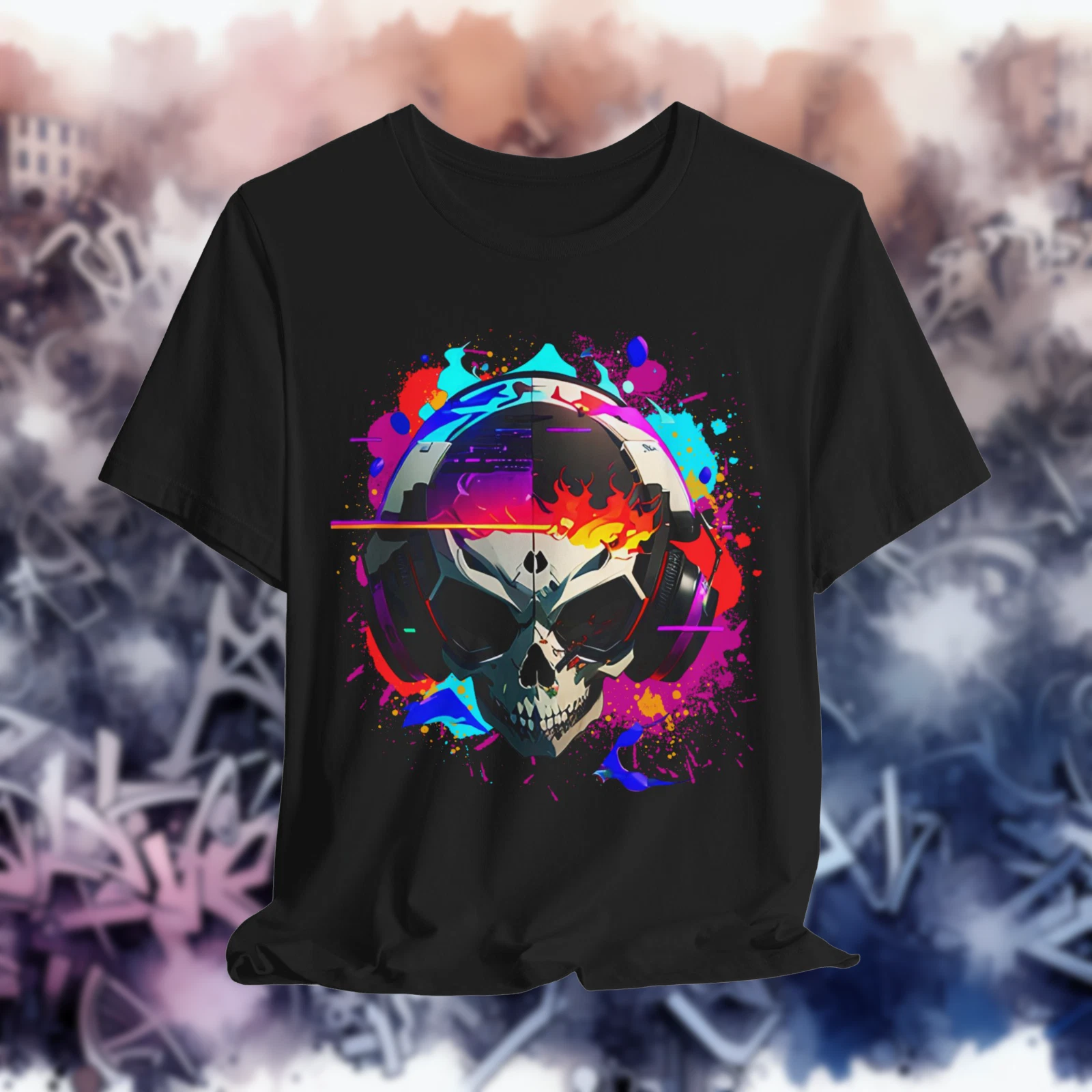 100% cotton tshirts men tee Fire Cyber Skull T-shirt - Walmart.com