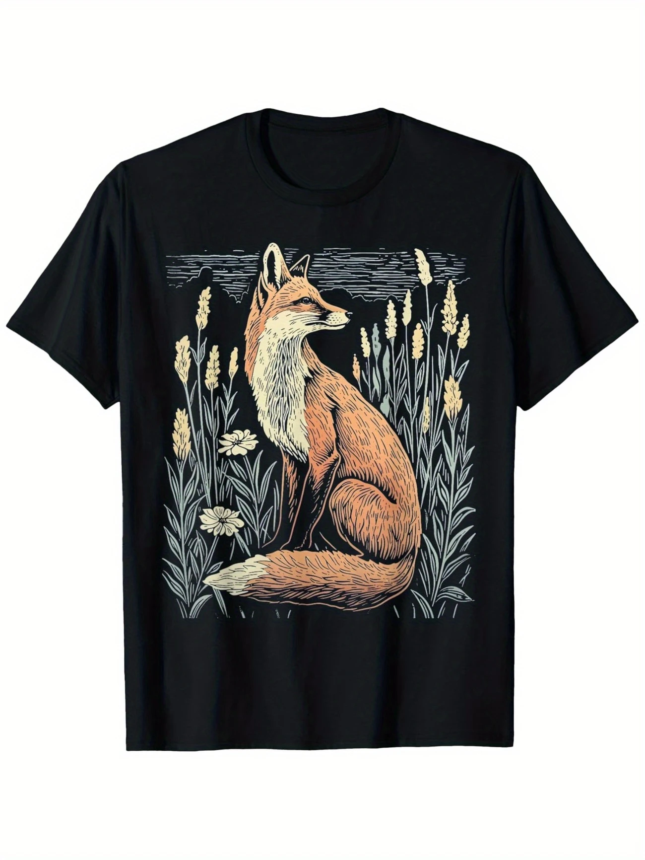 100% cotton tshirts men tee Fox In Meadow Vintage Retro Rustic Fox ...