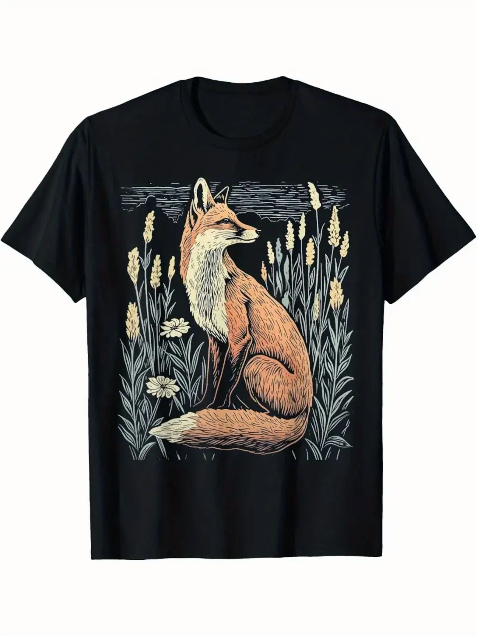 100% cotton tshirts men tee Fox Wildflower Field Vintage Cottagecore ...