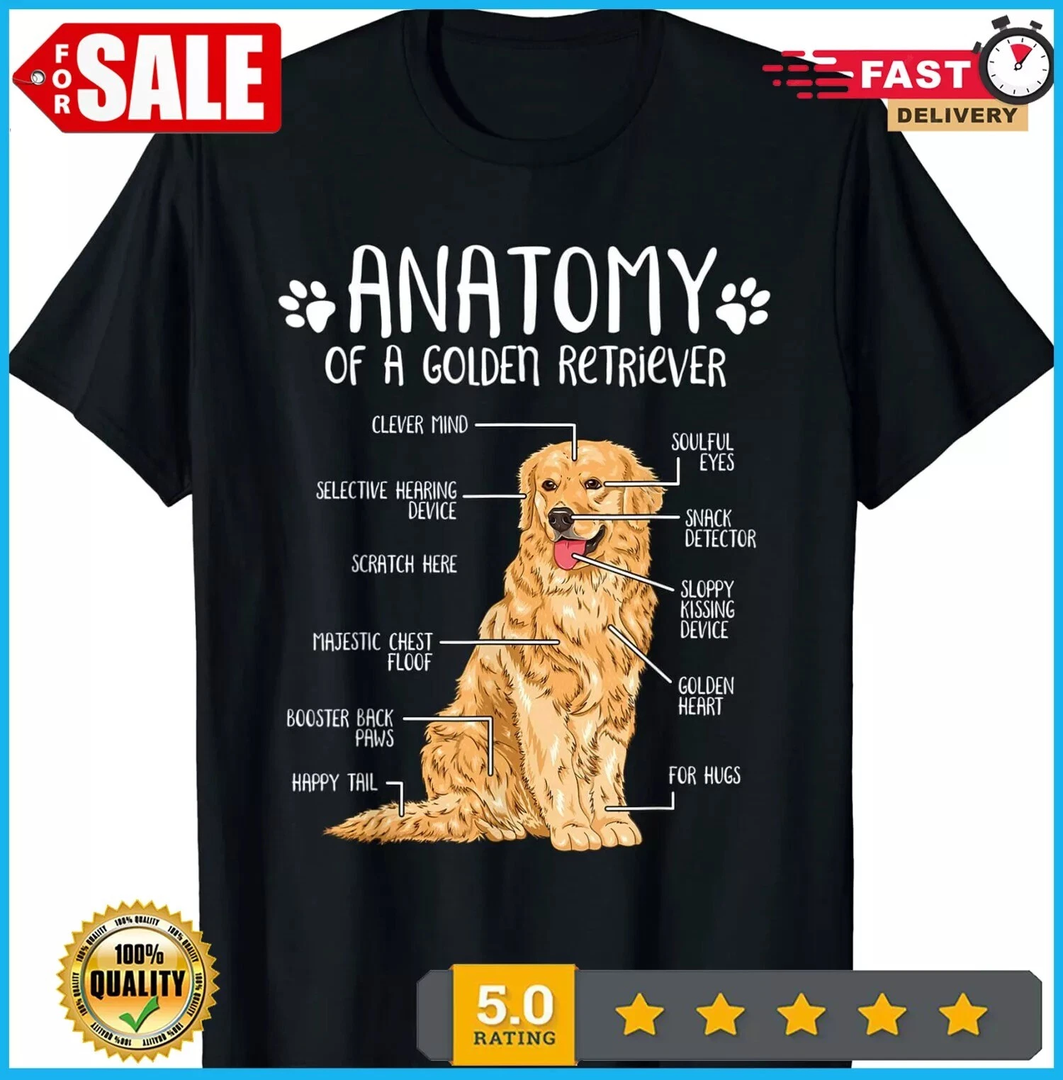 100% cotton tshirts men tee Funny Anatomy Golden Retriever Dog Lover T ...