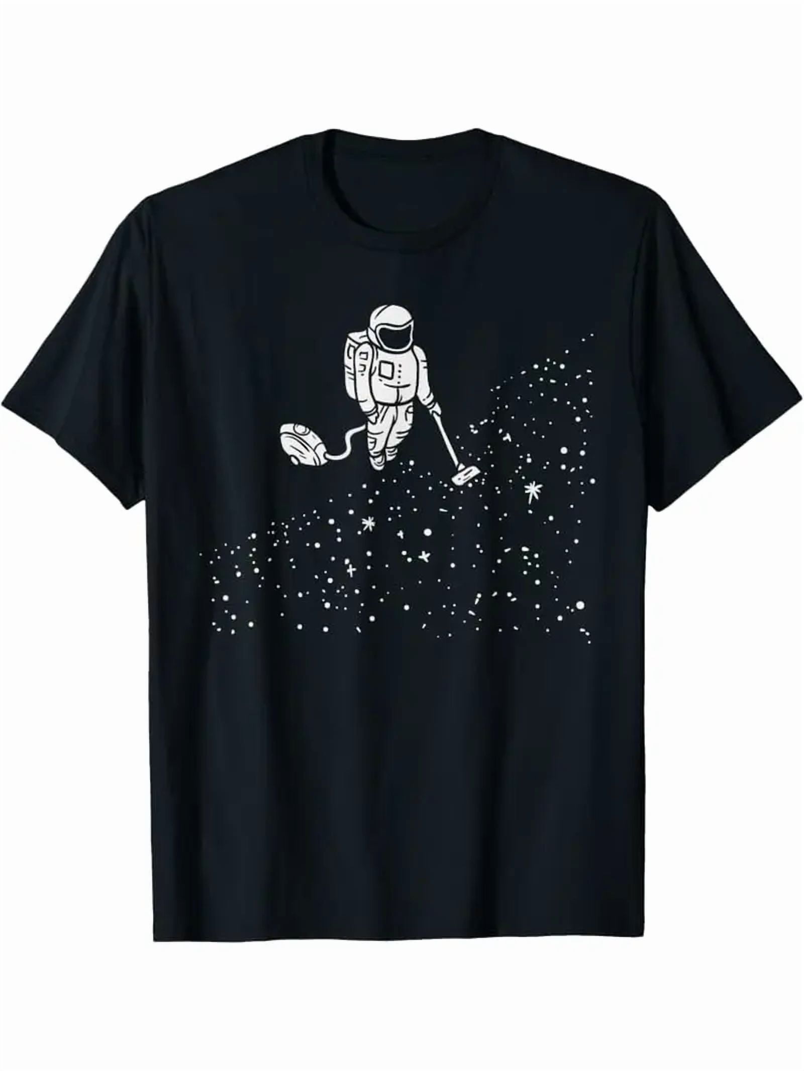 100% cotton tshirts men tee Funny Astronaut Vacuuming Stars Graphic T ...