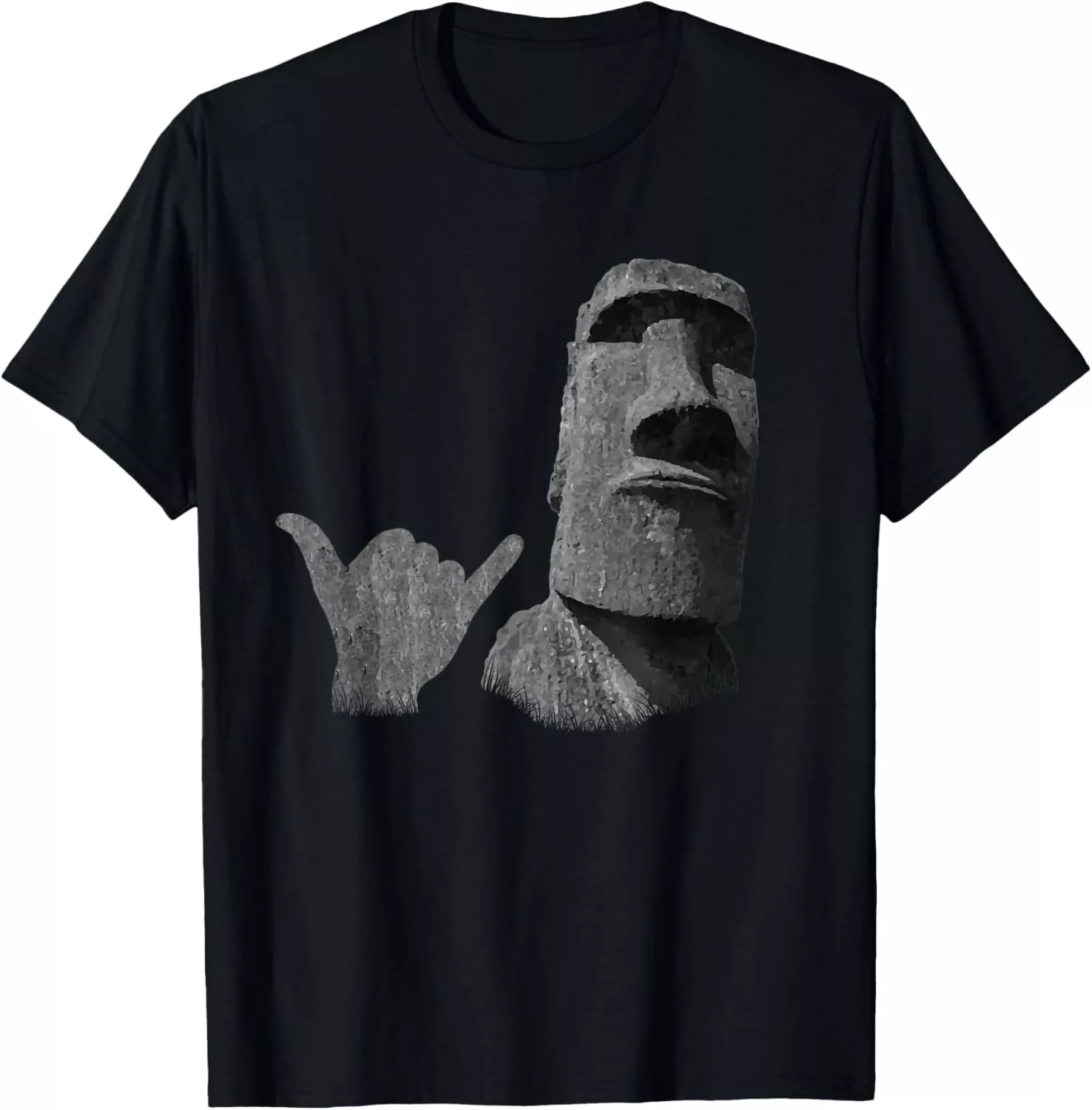 100% cotton tshirts men tee Funny Easter Island Rapa Nui Moai Statue Surfer Shaka Sign T-Shirt ...