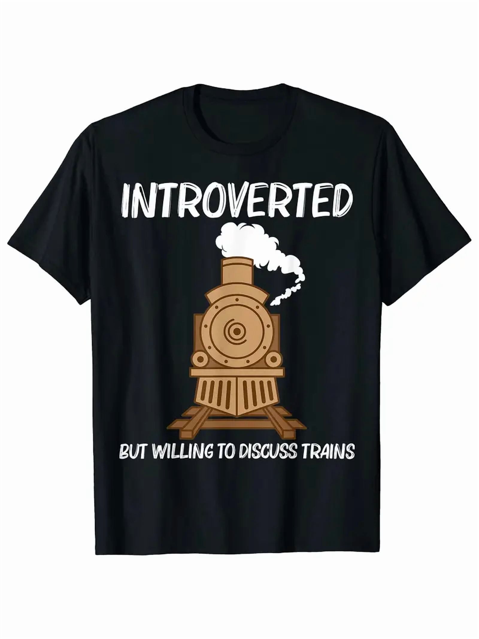 100% cotton tshirts men tee Funny Vintage Train Art Graphic T-Shirt for ...