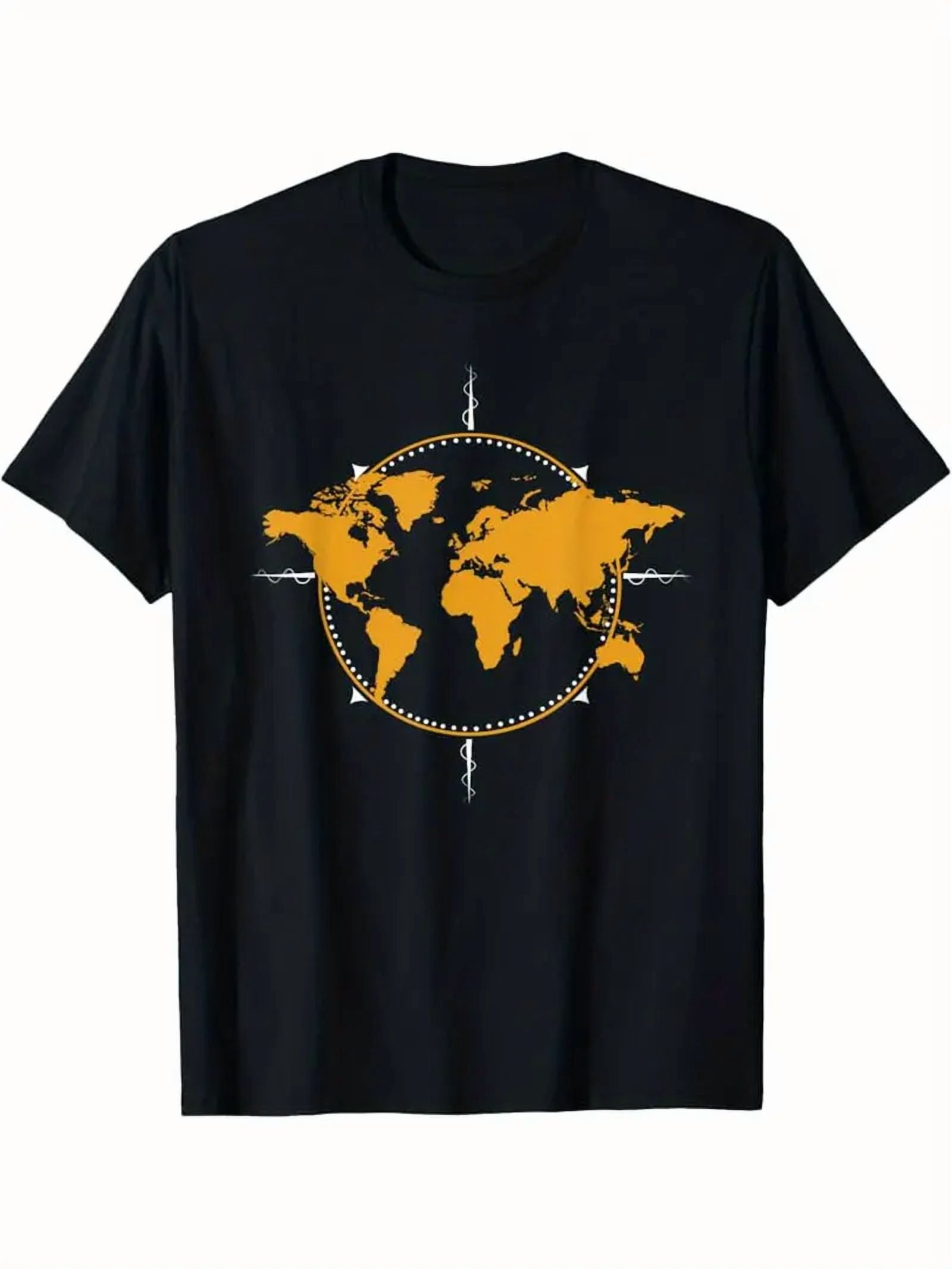 100% cotton tshirts men tee Geographic, World Map & Compass Graphic ...