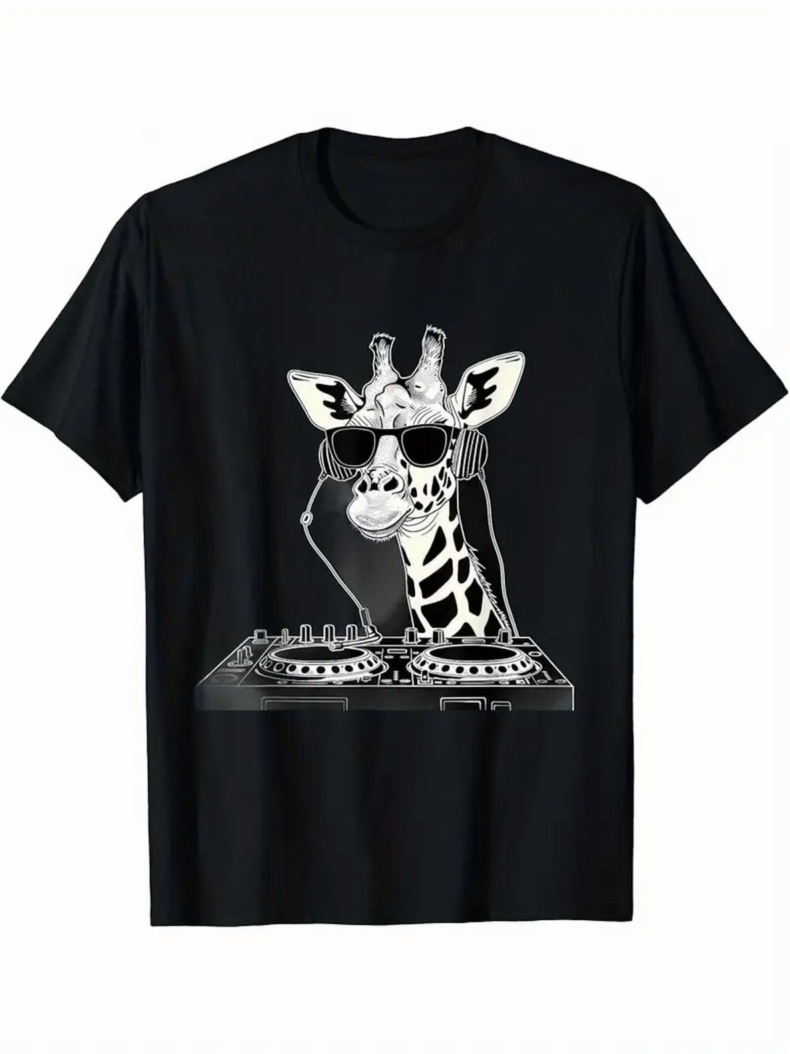 100% cotton tshirts men tee Giraffe DJ Turntable DJ Giraffe EDM Dance ...