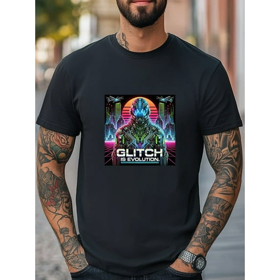 100% cotton tshirts men tee Glitch Is Evolution T-Shirt Cyberpunk Futuristic Tech Tee Unisex ...