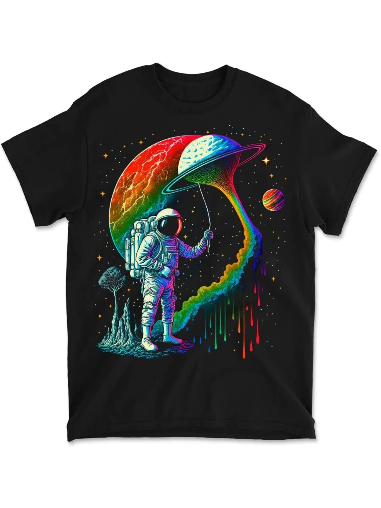 100% cotton tshirts men tee Graphic Tees Astronaut Flying Space Mushroom Kite T-Shirt Cool ...