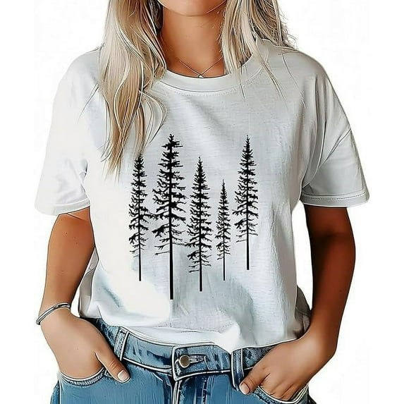 100% cotton tshirts men tee Graphic Tees for Women Casual Workout Graphic T-Shirt Skinny Pine ...
