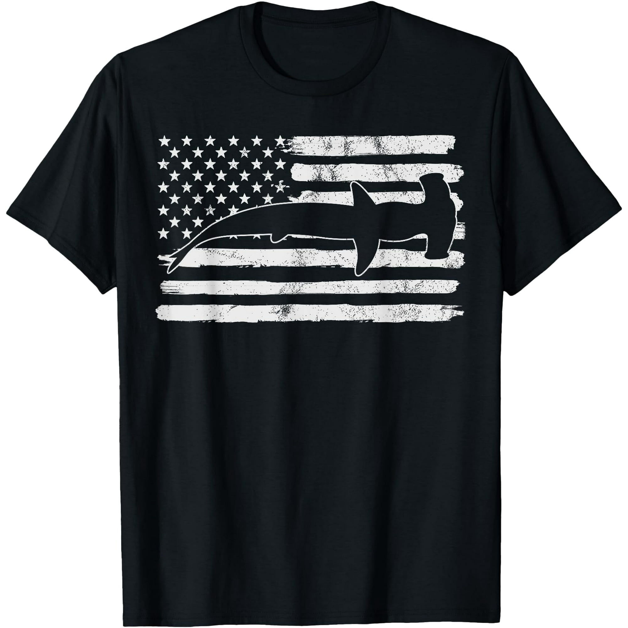 100% cotton tshirts men tee Hammerhead Shark USA Flag 4th Of July ...