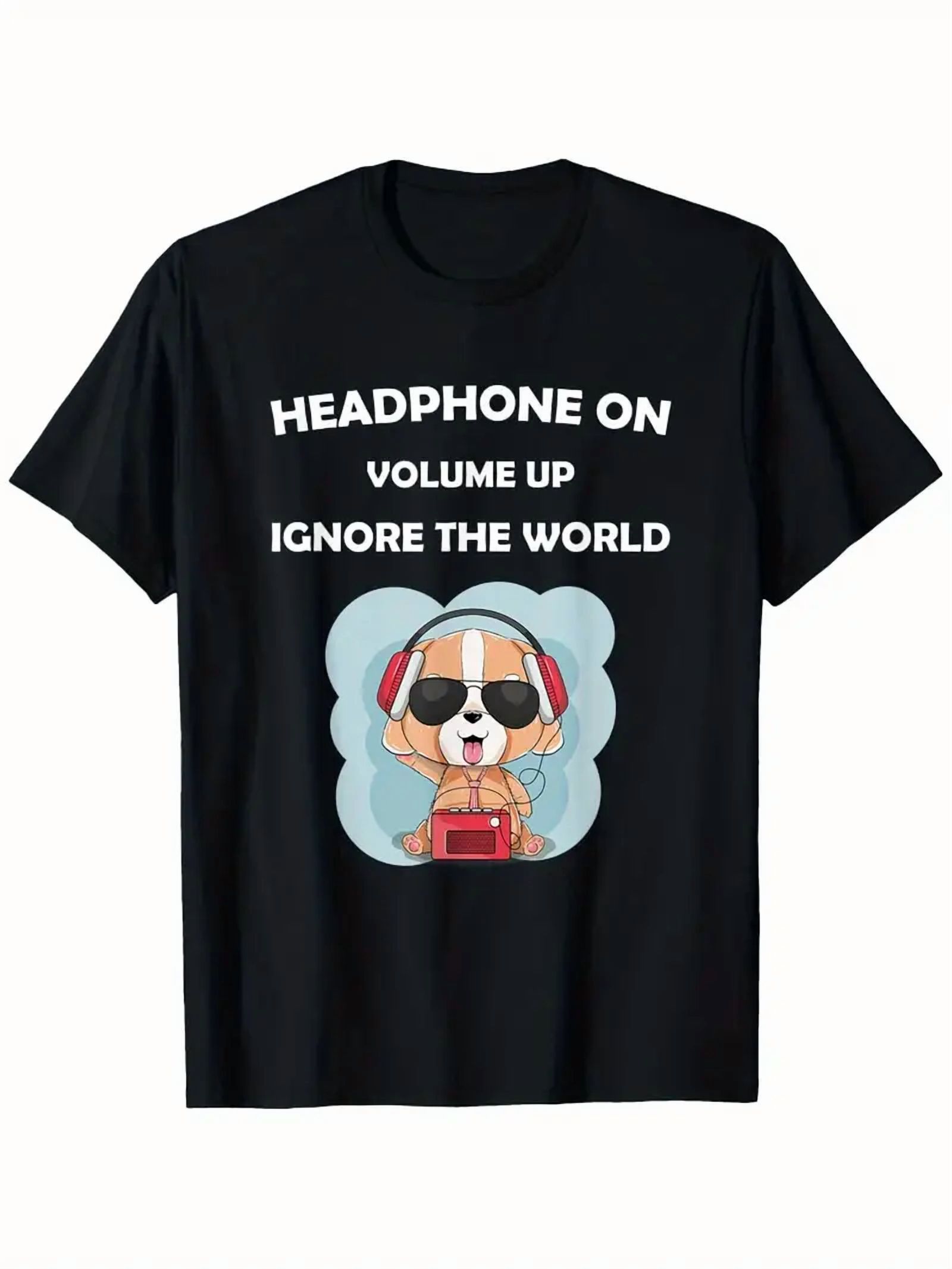 100% cotton tshirts men tee Headphones on Volume up ignore the World ...