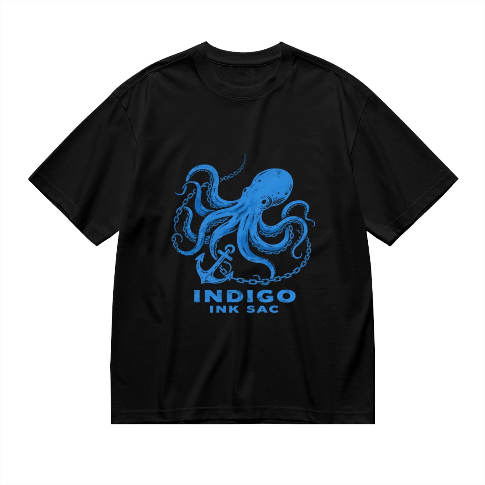 100% cotton tshirts men tee Indigo Ink Sac,blue Octopus With Anchor ...