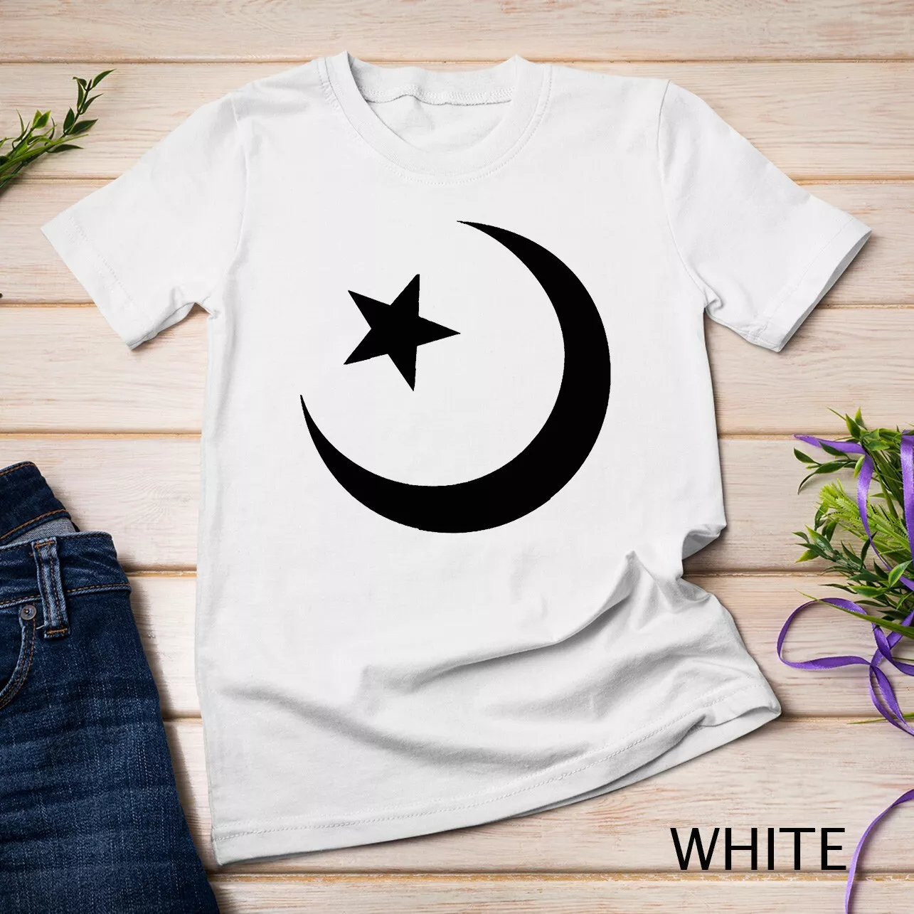 100% cotton tshirts men tee Islamic Symbol T-Shirt Crescent Moon And ...