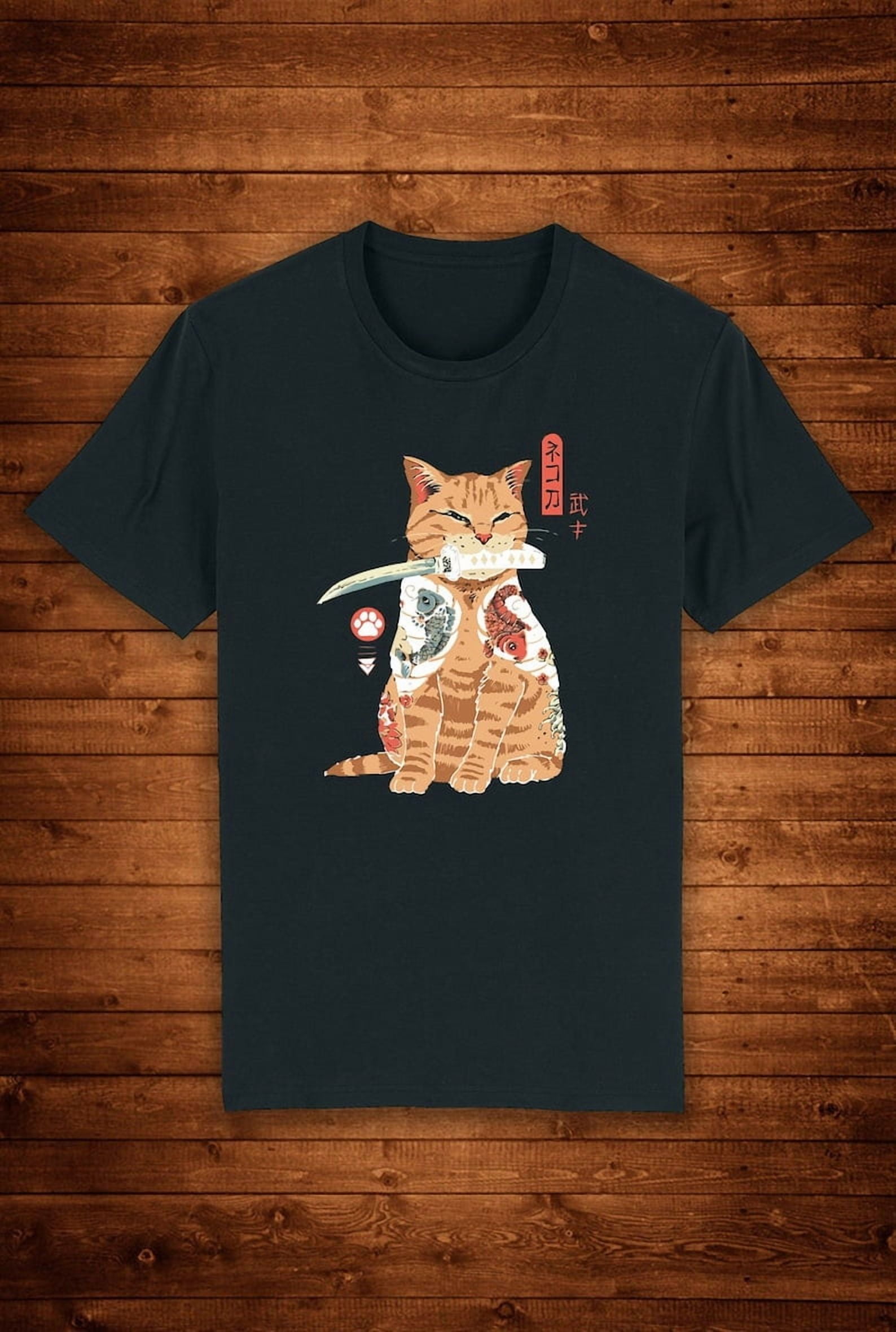 100% cotton tshirts men tee Katana Japanese Cat Japan Art Cute / T ...