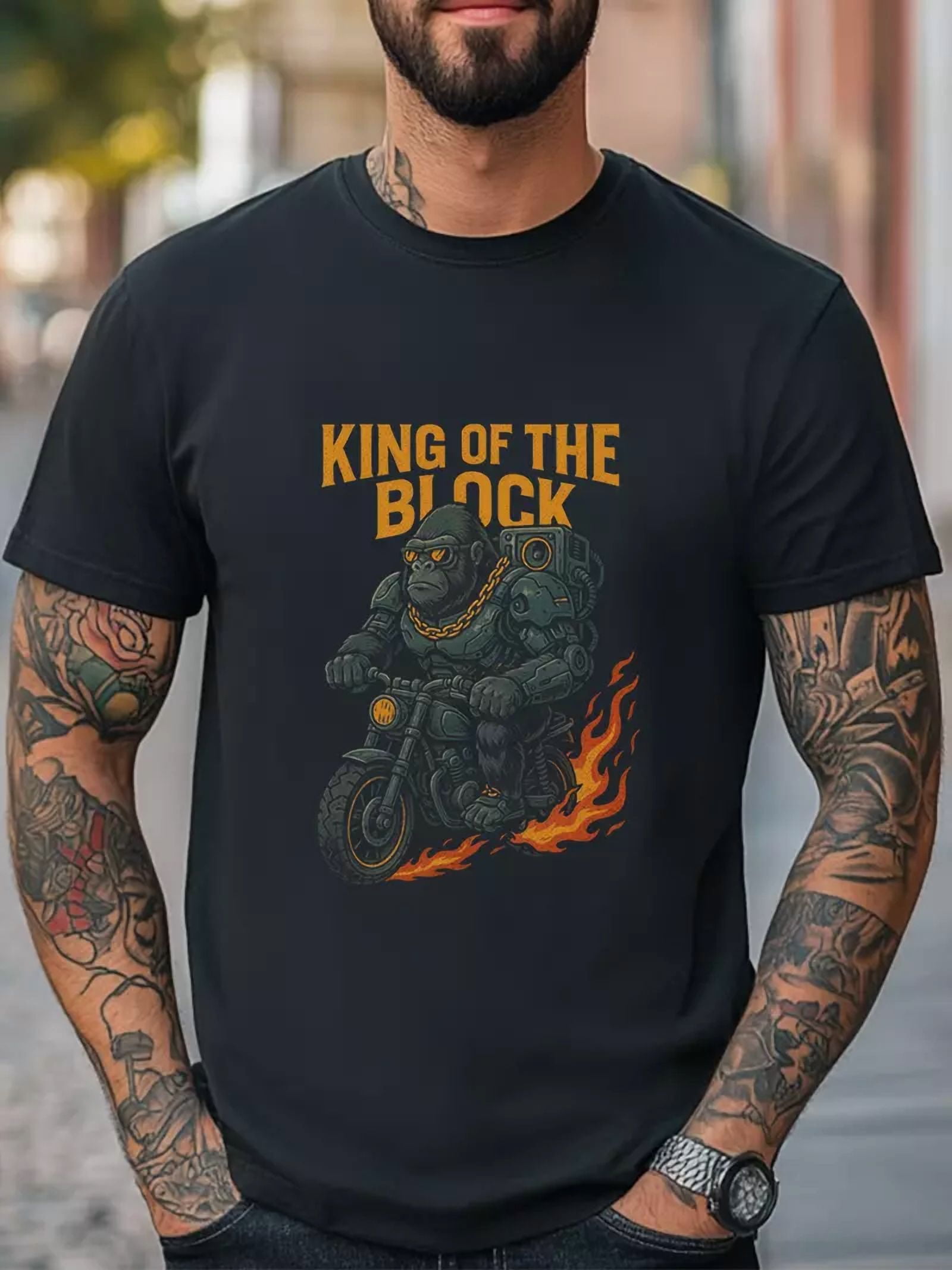 100% cotton tshirts men tee King of the Block Gorilla Biker Ape with ...