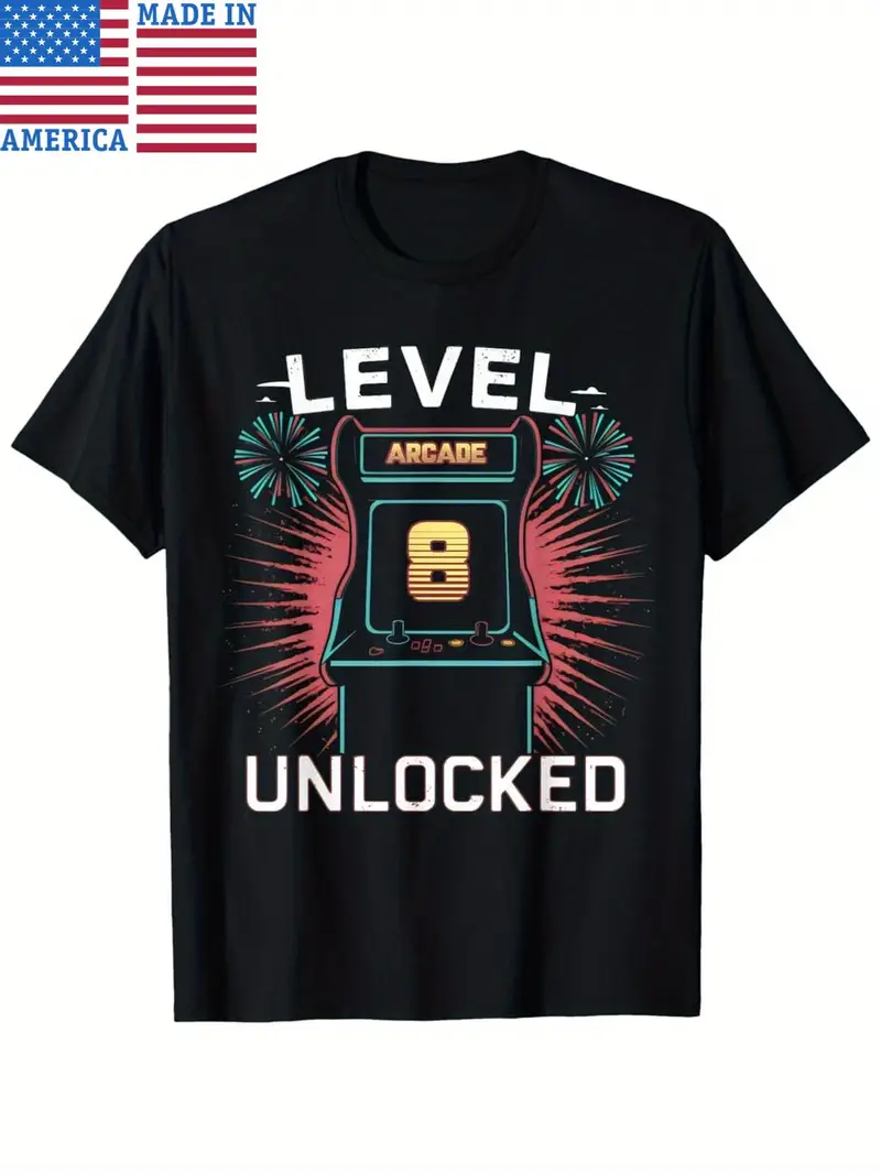 100% cotton tshirts men tee Level 8 Unlocked Vintage Gaming T-Shirt - 8th Birthday Design with ...