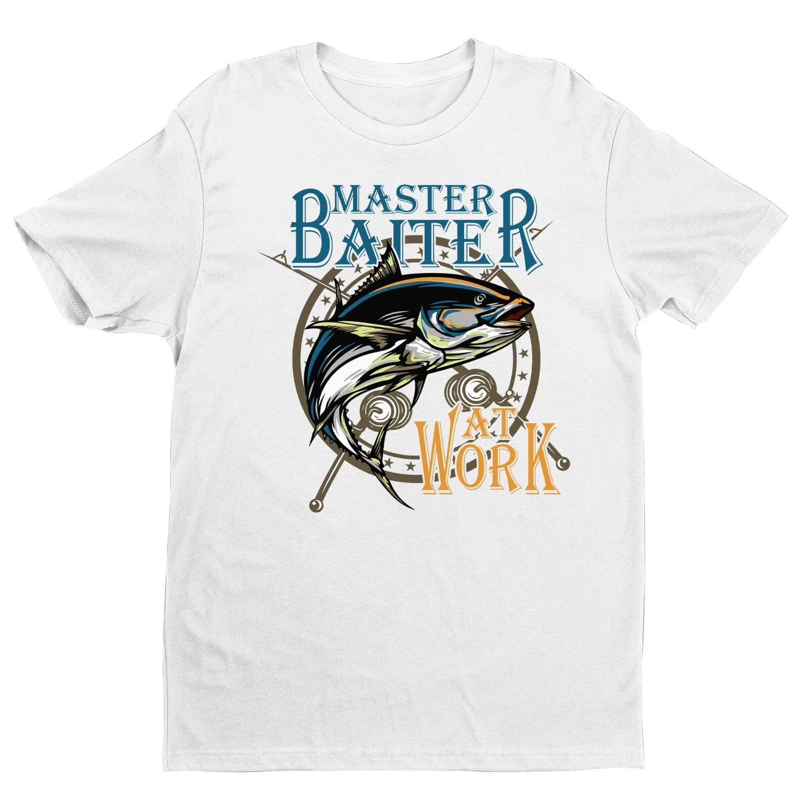 100% cotton tshirts men tee Master Baiter At Work Fishing Shirt - Vintage Angler Graphic Tee For ...