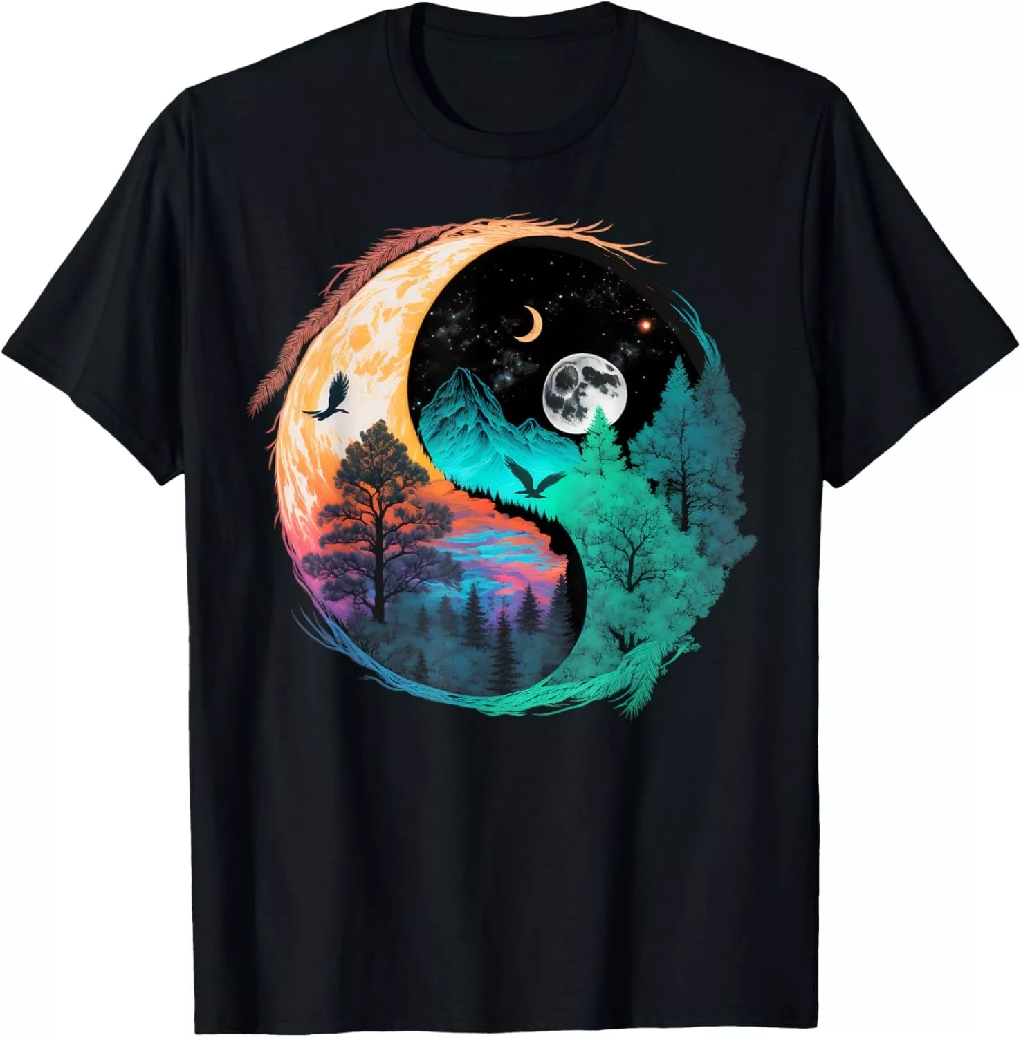 100% cotton tshirts men tee Meditation Taoism Yin Yang Symbol on Nature ...