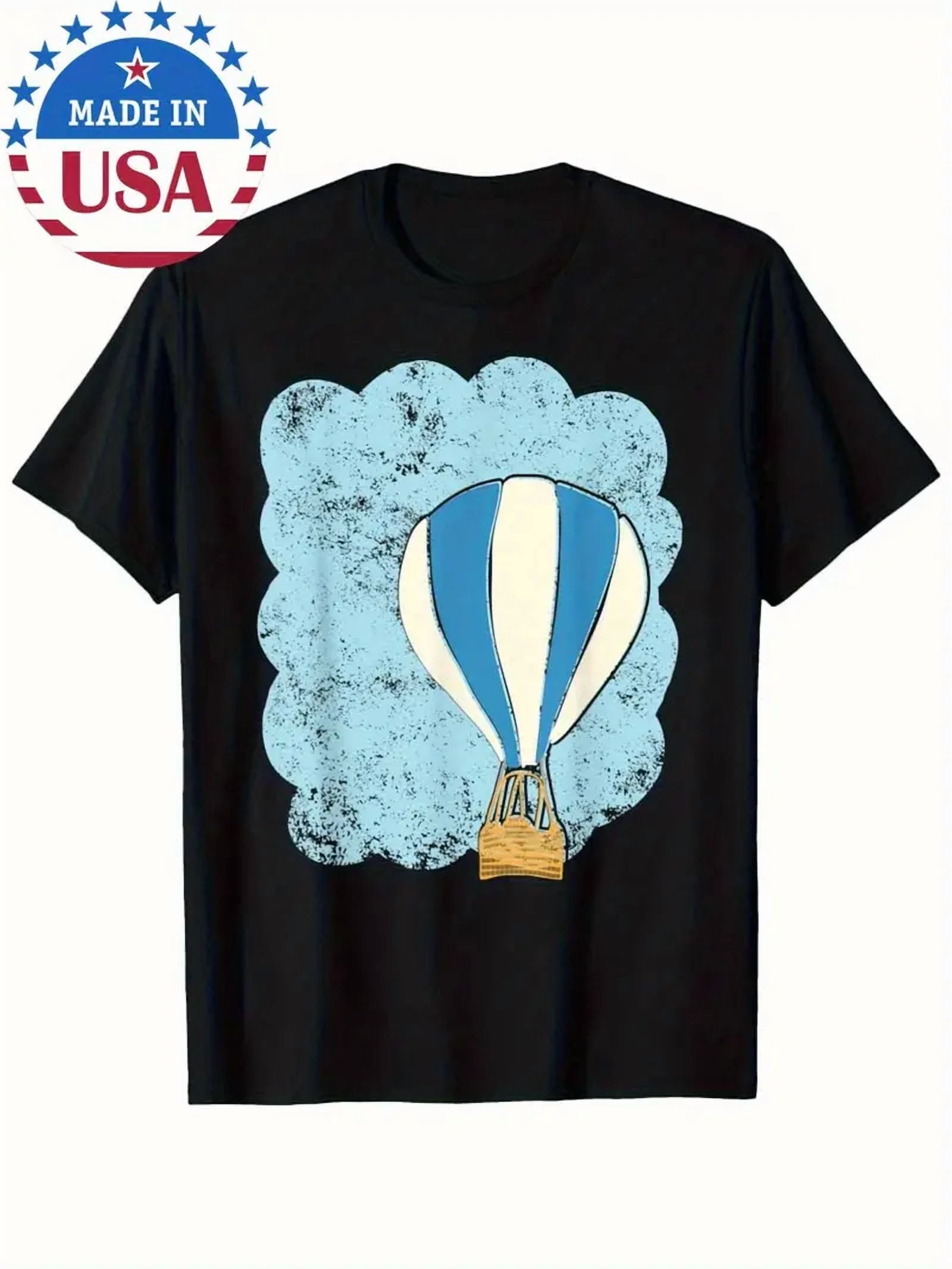 100% cotton tshirts men tee Men'S Casual Crew Neck T-Shirt with Vintage Blue & White Hot Air ...