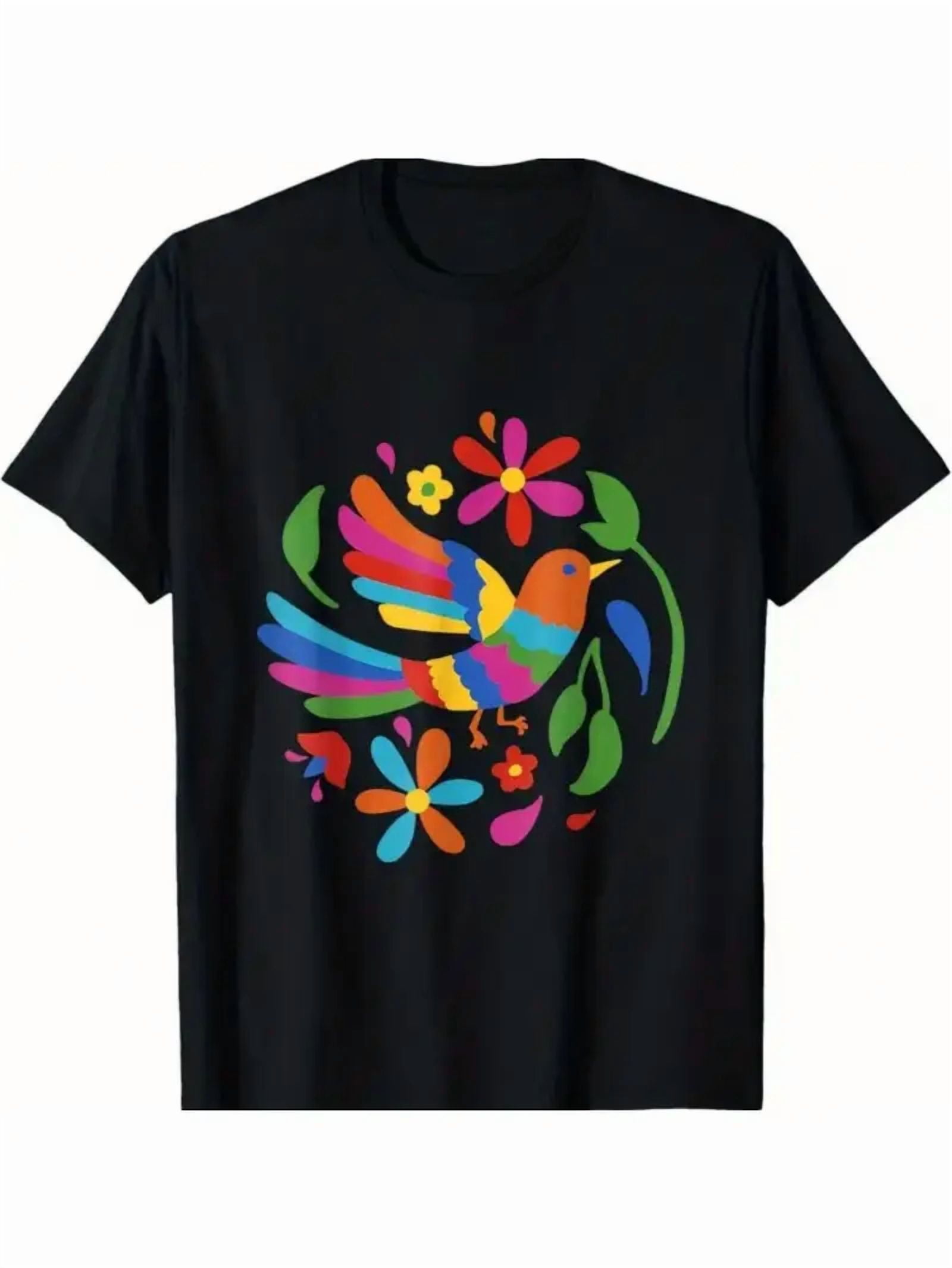 100% cotton tshirts men tee Men'S Colorful Mexican Otomi Bird& Floral ...