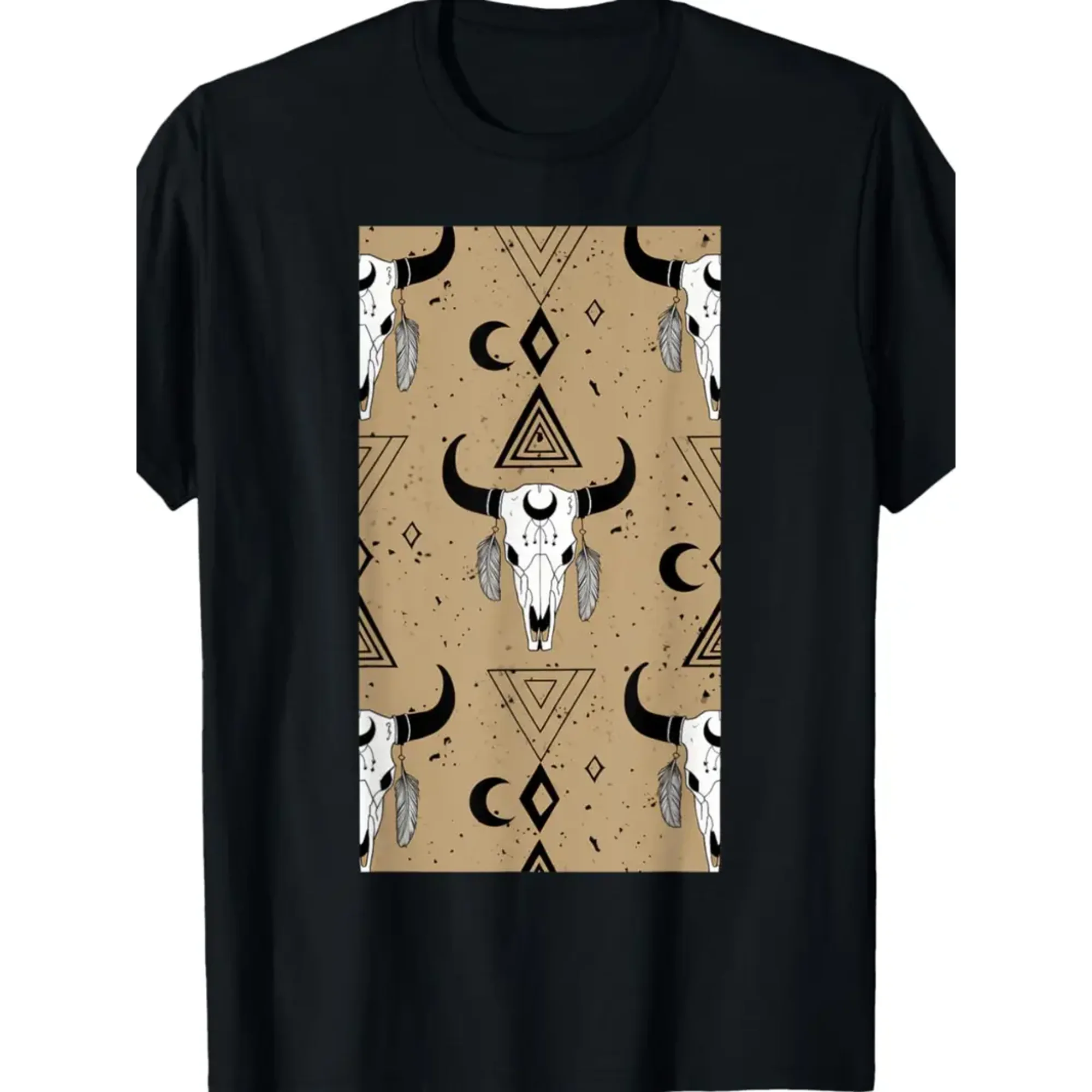100% cotton tshirts men tee Men'S , Cotton Aztec Cow Skull & Cactus ...
