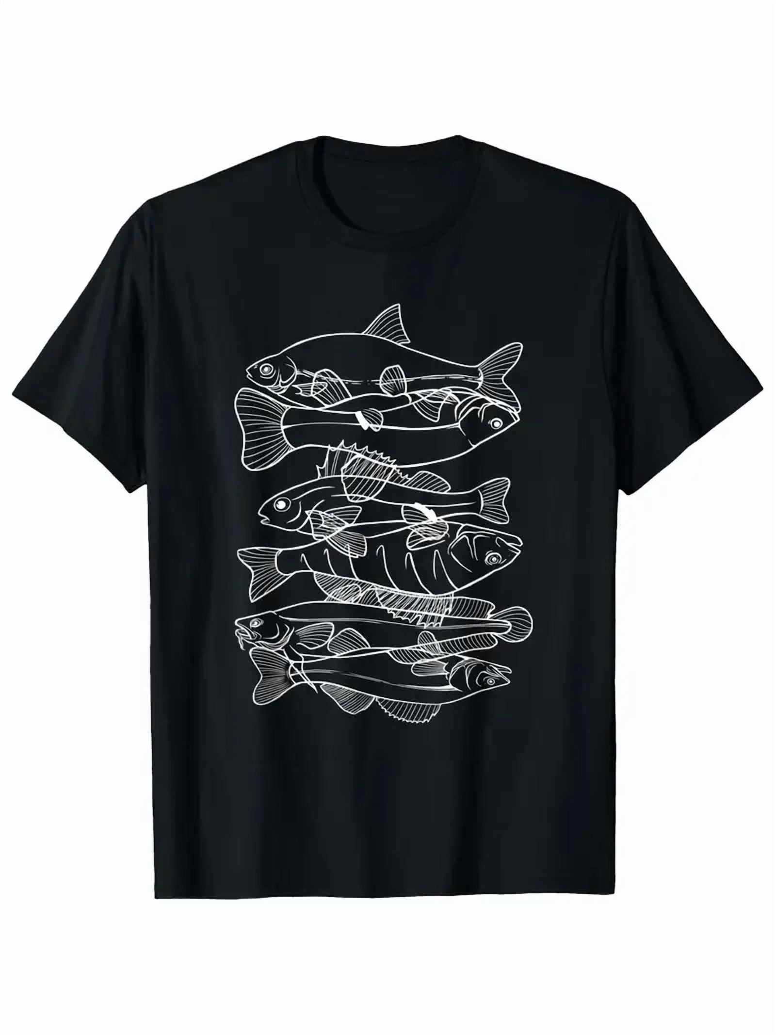 100% cotton tshirts men tee Men'S Cotton Fish Illustration Pattern Fish ...