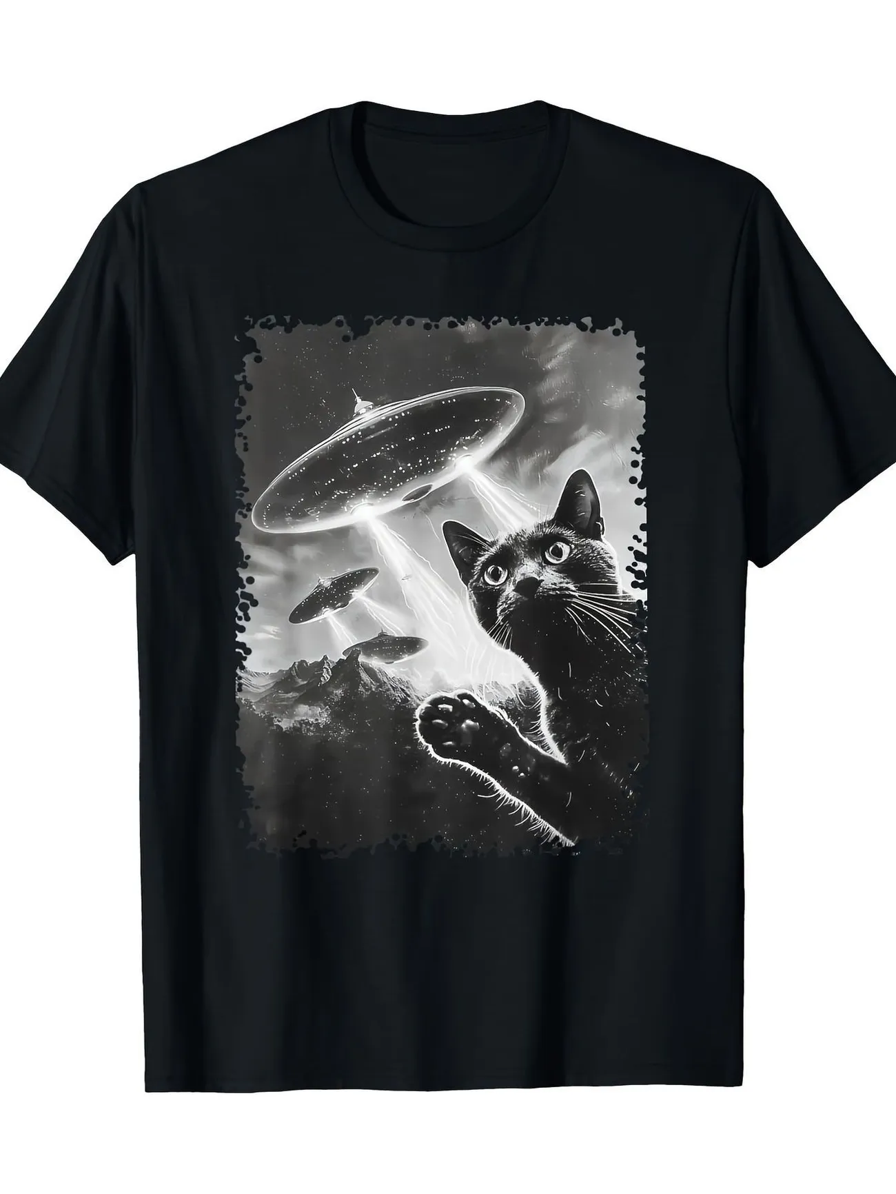 100% cotton tshirts men tee Men'S Whimsical Alien Cat & UFO Graphic Tee ...