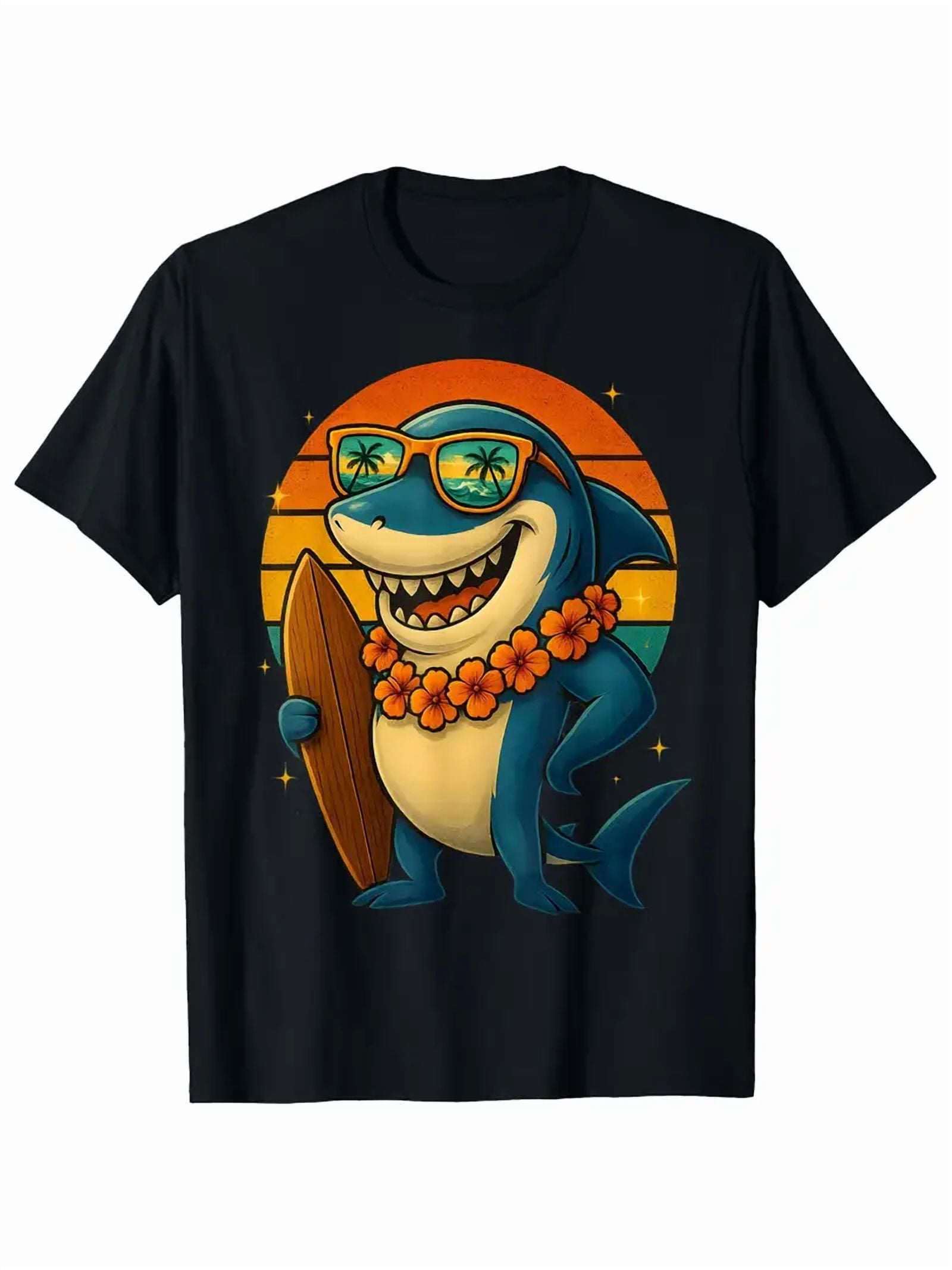 100% cotton tshirts men tee Men's 100% Cotton Retro Shark Graphic T ...