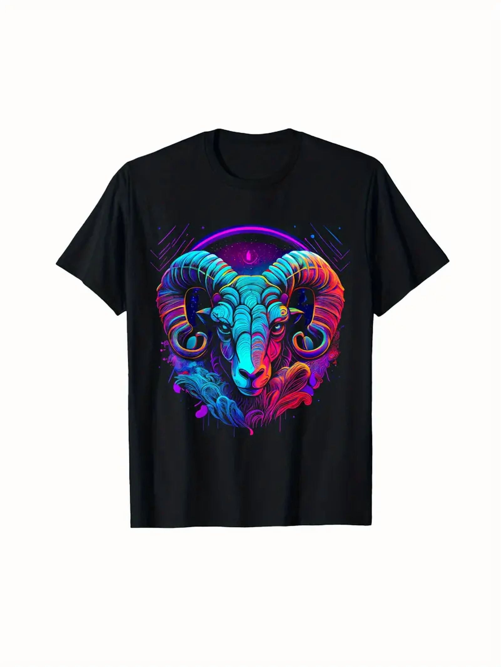 100% cotton tshirts men tee Men's Aries Zodiac Graphic T-Shirt - Neon ...