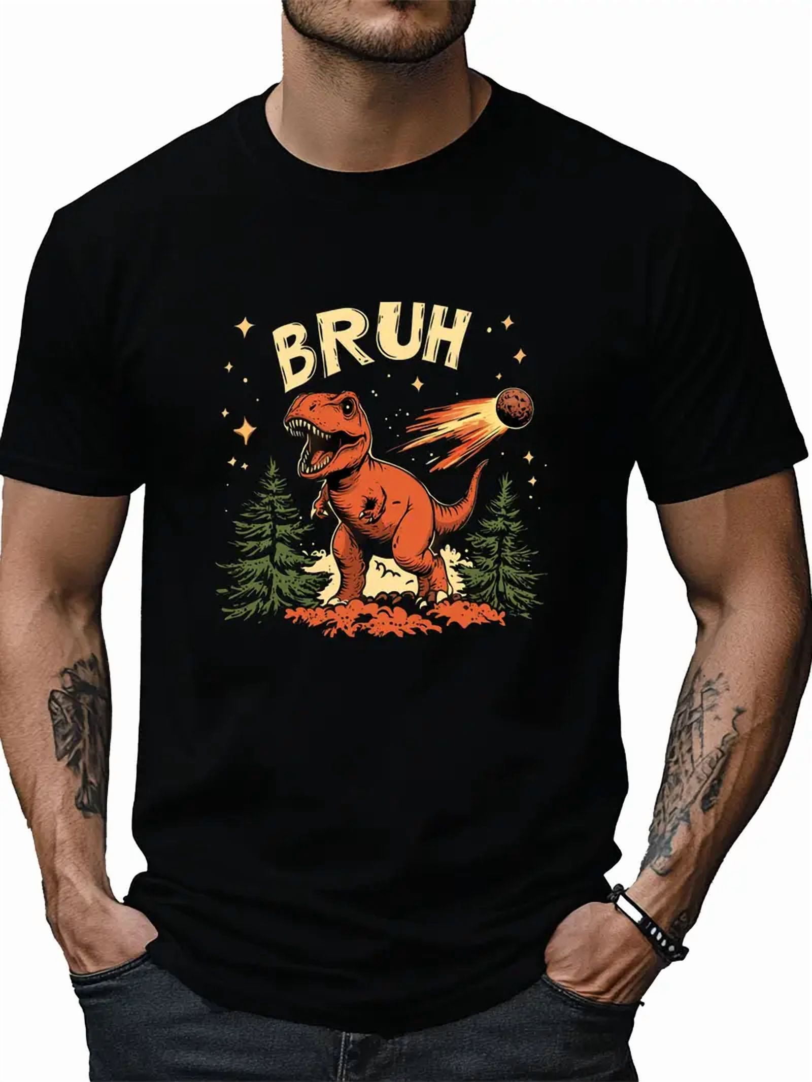 100% cotton tshirts men tee Men's BRUH Dinosaur Graphic Tee - 180g Pure ...