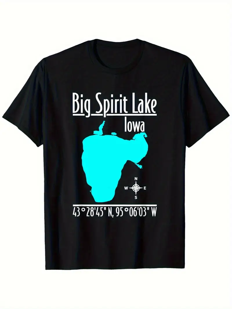 100% cotton tshirts men tee Men's Big Spirit Lake Iowa Graphic T-Shirt ...