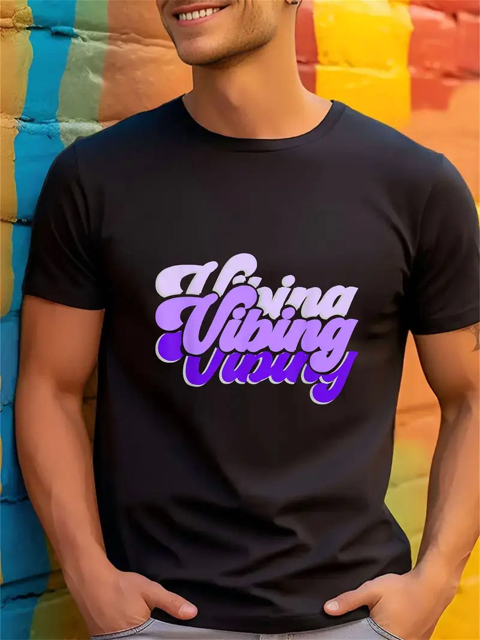 100% cotton tshirts men tee Men's Black Graphic T-Shirt with Light ...