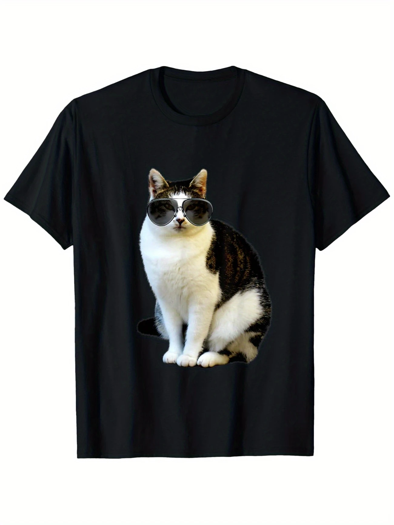 100% cotton tshirts men tee Men's Cool Cat with Fashion Glasses Graphic ...