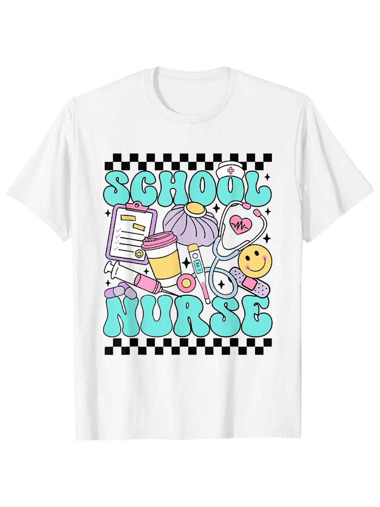 100% cotton tshirts men tee Men's Cotton Retro School Nurse Graphic T ...