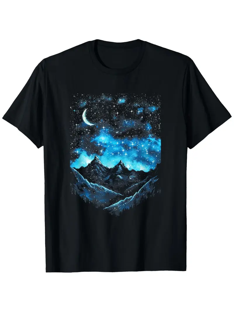 100% cotton tshirts men tee Men's Cotton T-Shirt with Mountains, Night ...