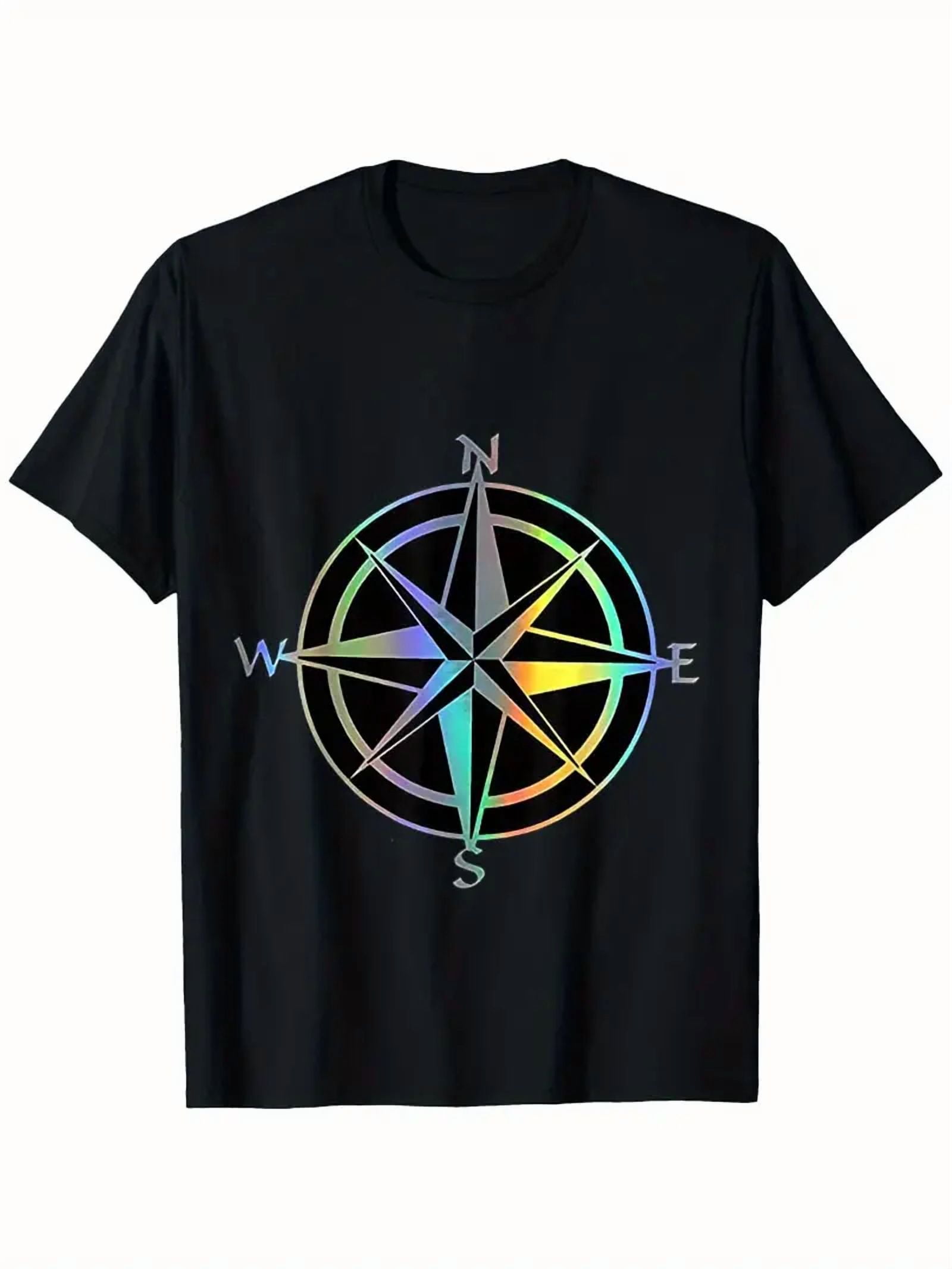 100% cotton tshirts men tee Men's Hand-Drawn Compass Rose Nautical T ...