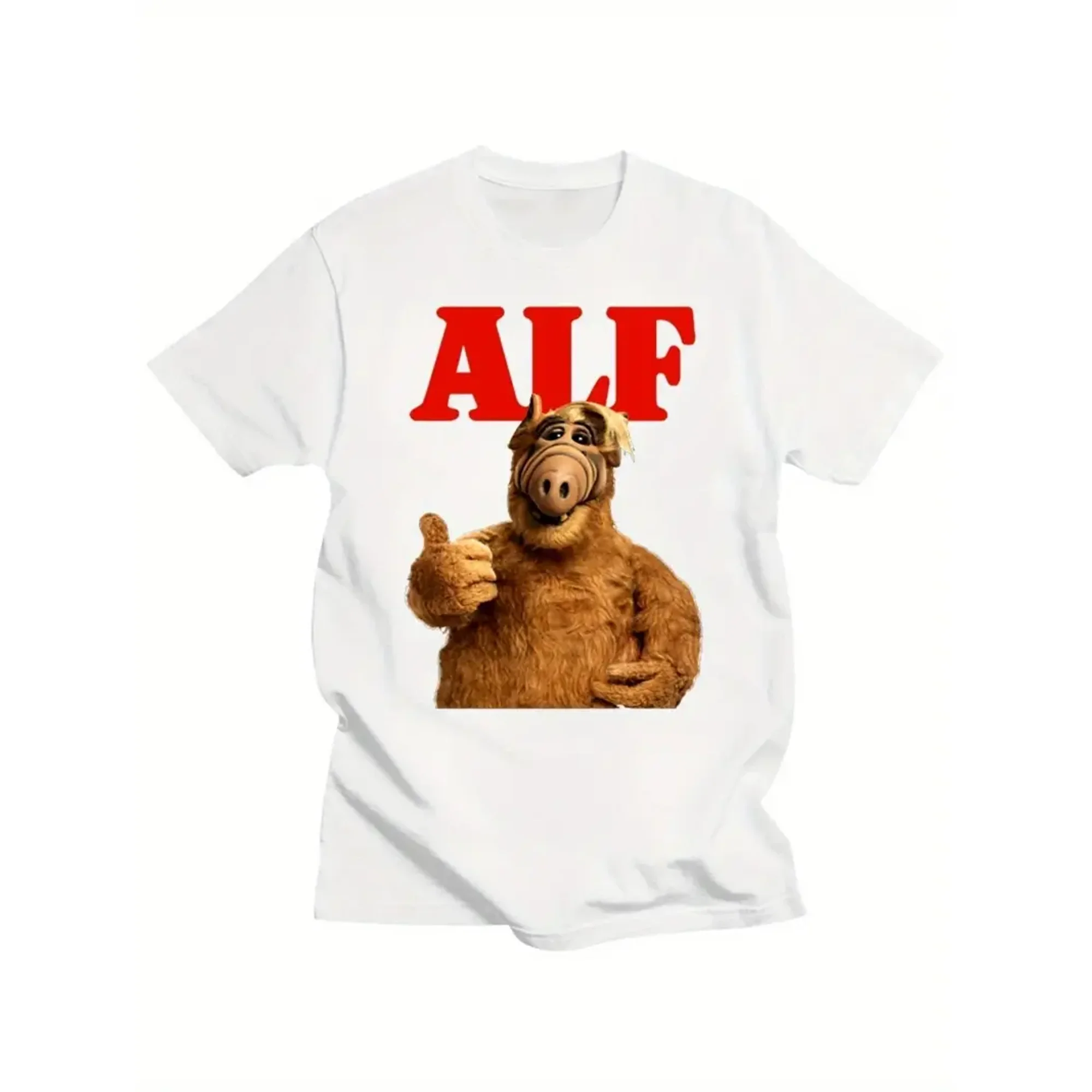 100% cotton tshirts men tee Men's Retro Alf TV Show Graphic T-Shirt - White Cotton Tee with Bold ...