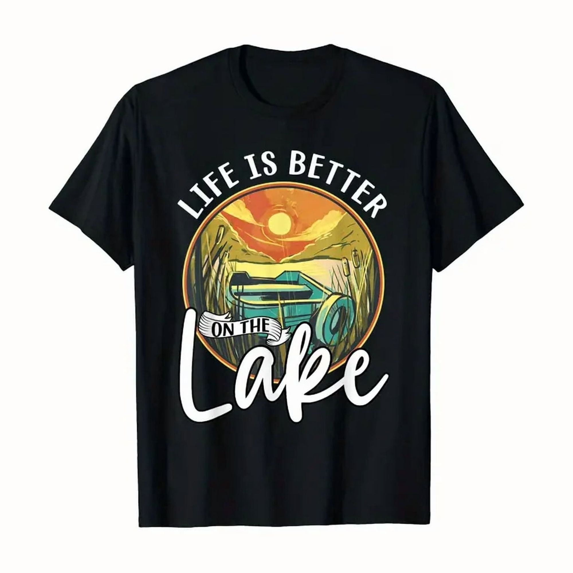 100% cotton tshirts men tee Men's Retro Lake Life Graphic T-Shirt ...