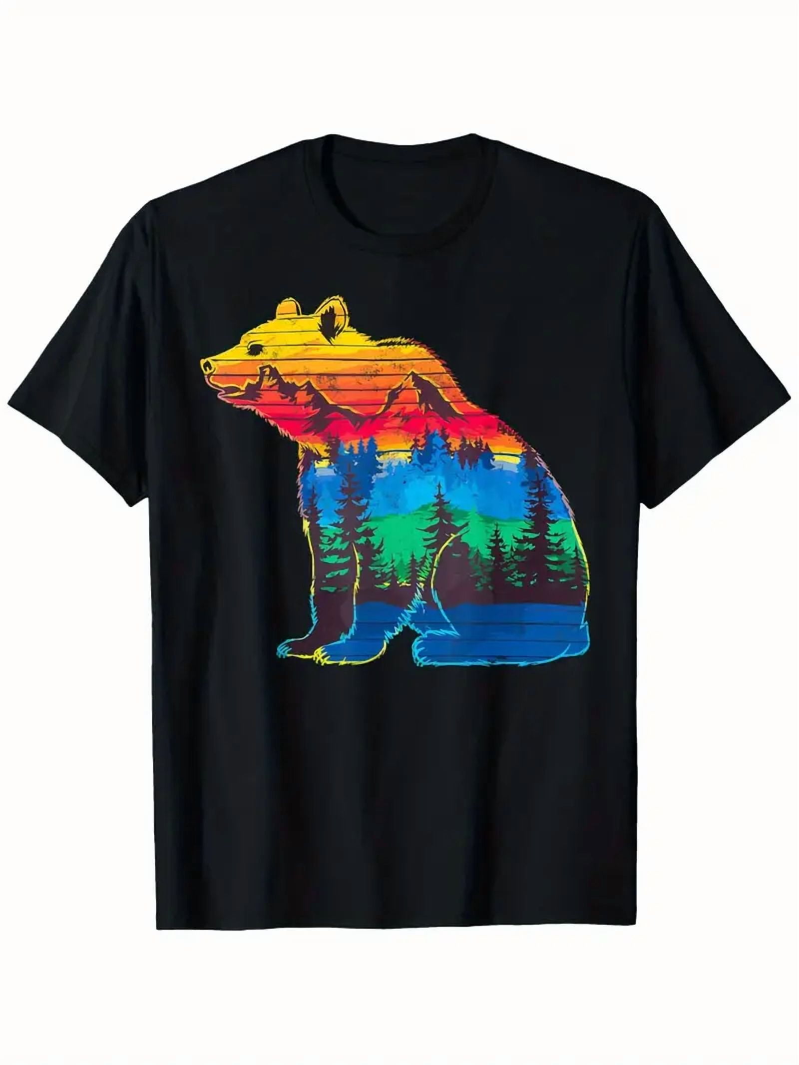 100% cotton tshirts men tee Men's Vintage Bear & Forest Graphic T-Shirt ...