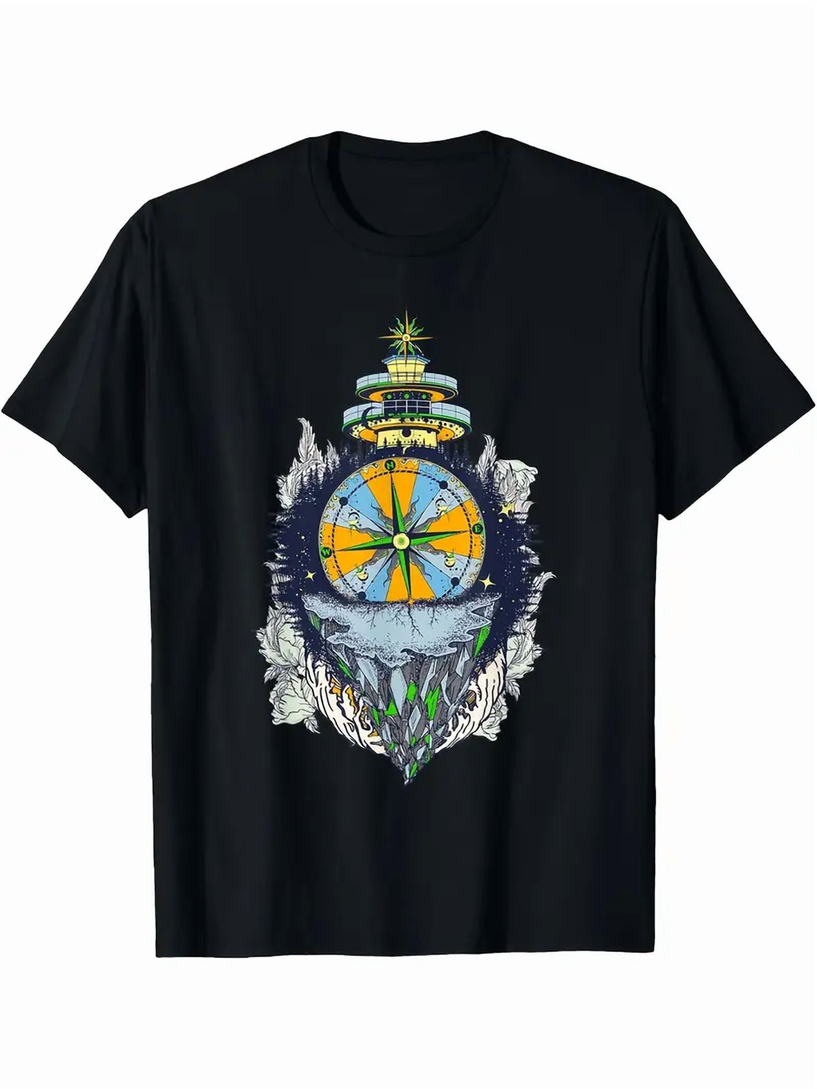 100% cotton tshirts men tee Men's Vintage Compass & Lighthouse ...