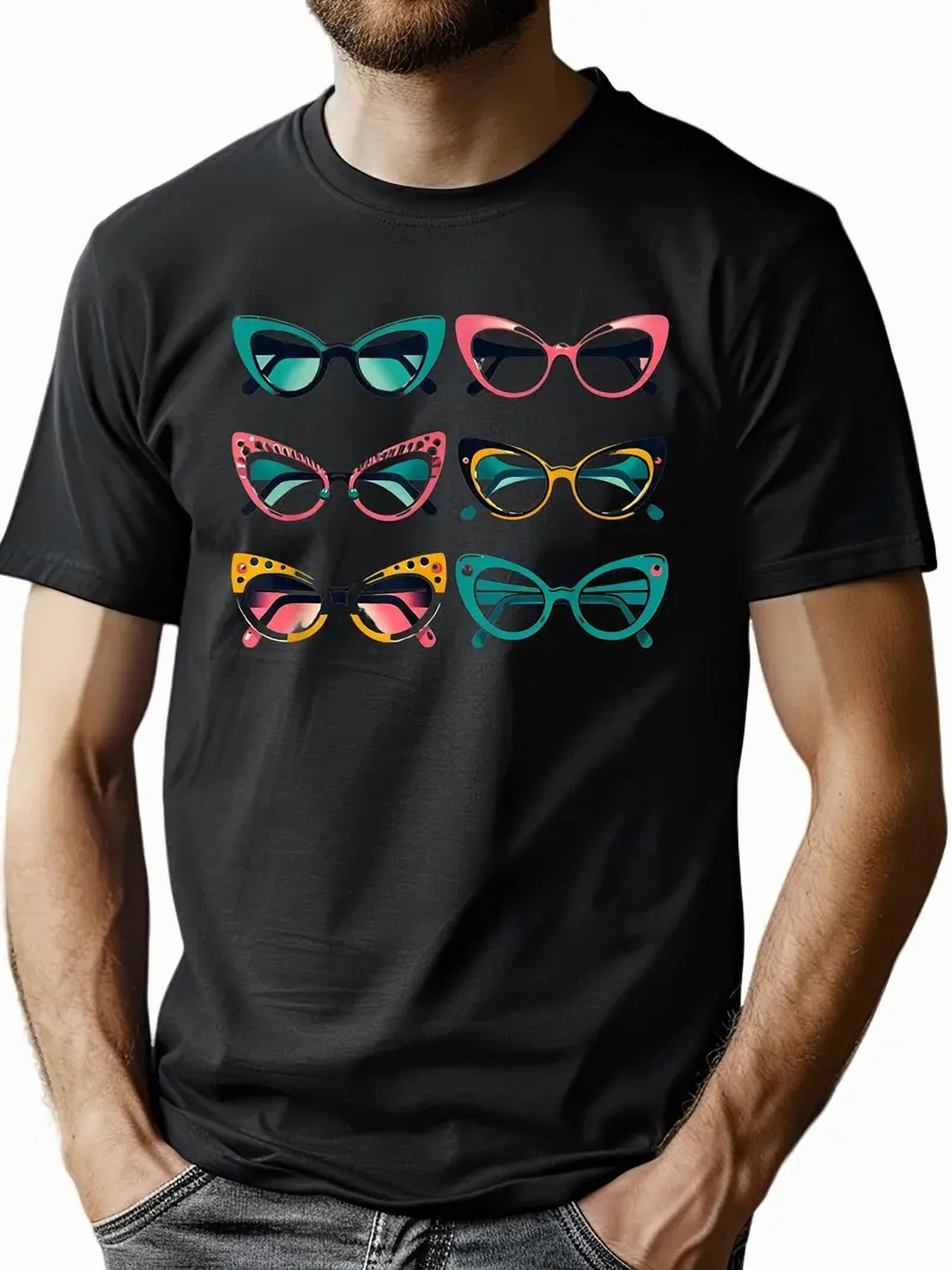 100% cotton tshirts men tee Men's Vintage Eyeglass Frames Graphic T ...
