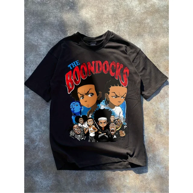 The Boondocks Men's 100% Cotton Graphic T-Shirt - Black Casual Crew ...