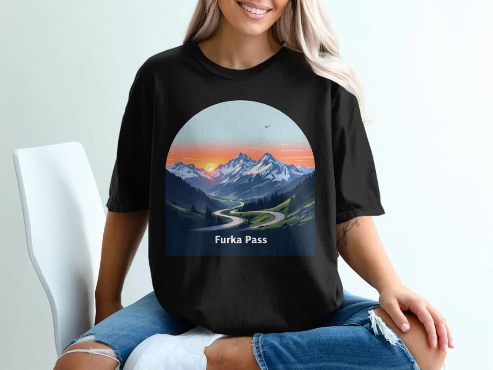 100% cotton tshirts men tee Mountain Road at Sunset T-Shirt, Furka Pass ...