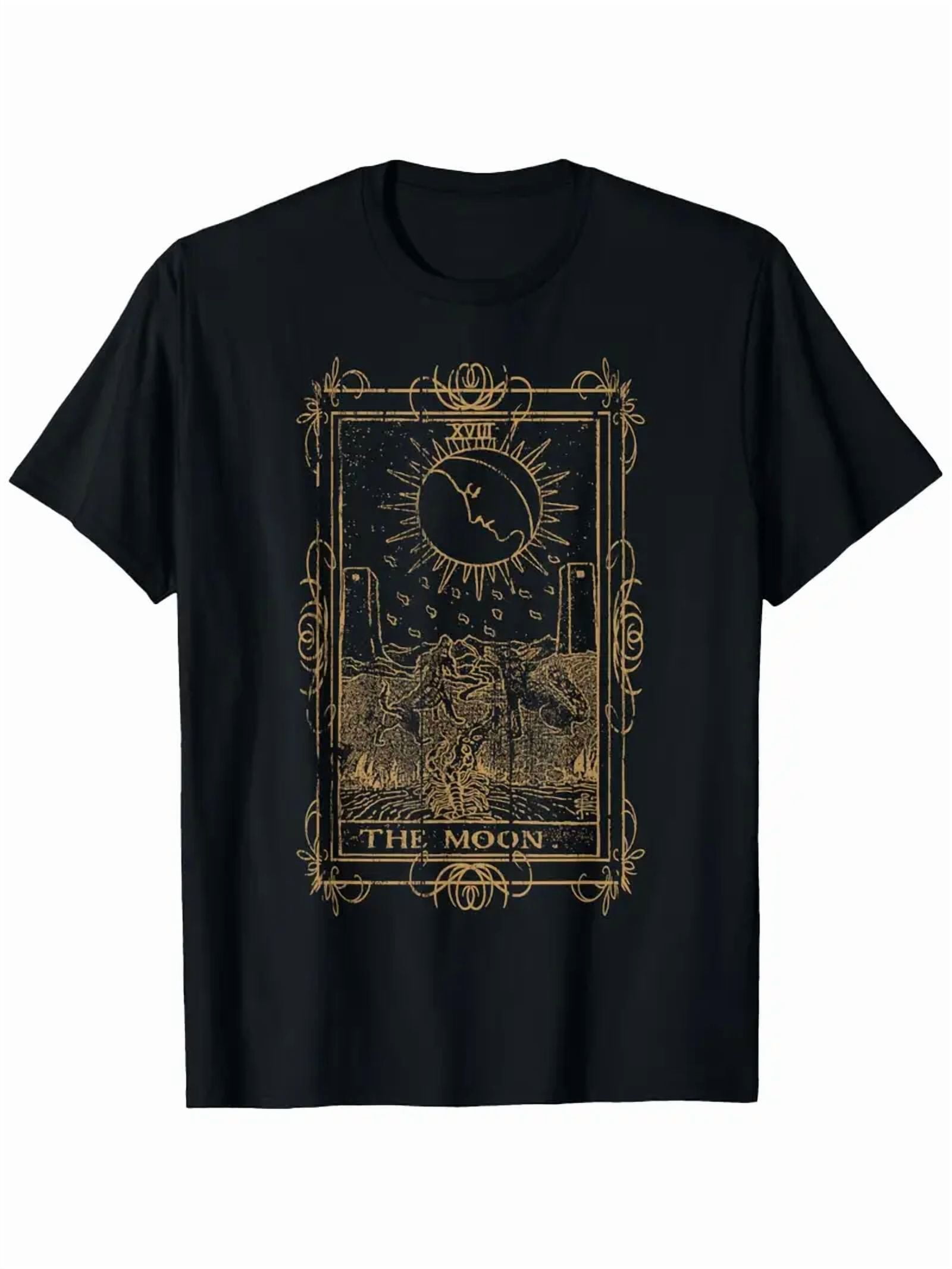 100% cotton tshirts men tee Mystical Moon Tarot Card Graphic T-Shirt - Unisex 100% Cotton Casual ...