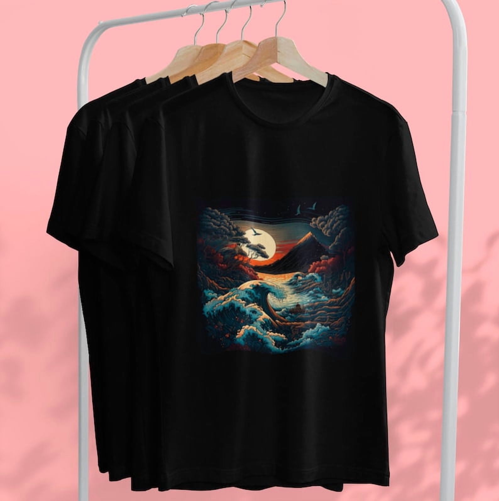 100% cotton tshirts men tee Night wave T-shirt | Wave Art | The Great ...