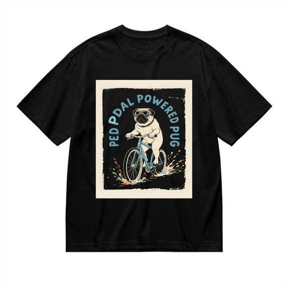 100% cotton tshirts men tee Pedal Powered Pug,pug With Goggles On Bike Print, T Shirt for Men ...