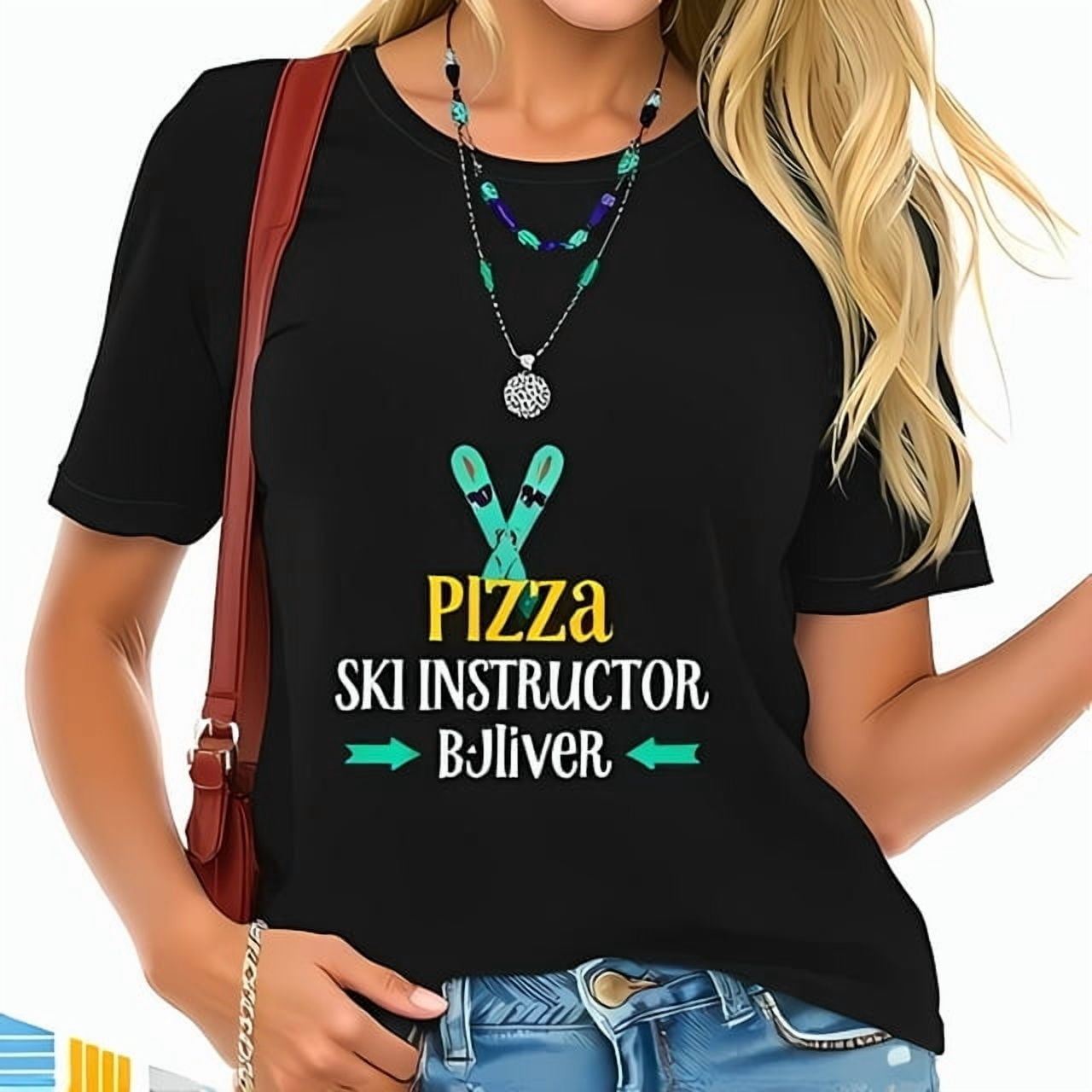 100% cotton tshirts men tee Pizza Ski Instructor Cotton Short Sleeve T ...