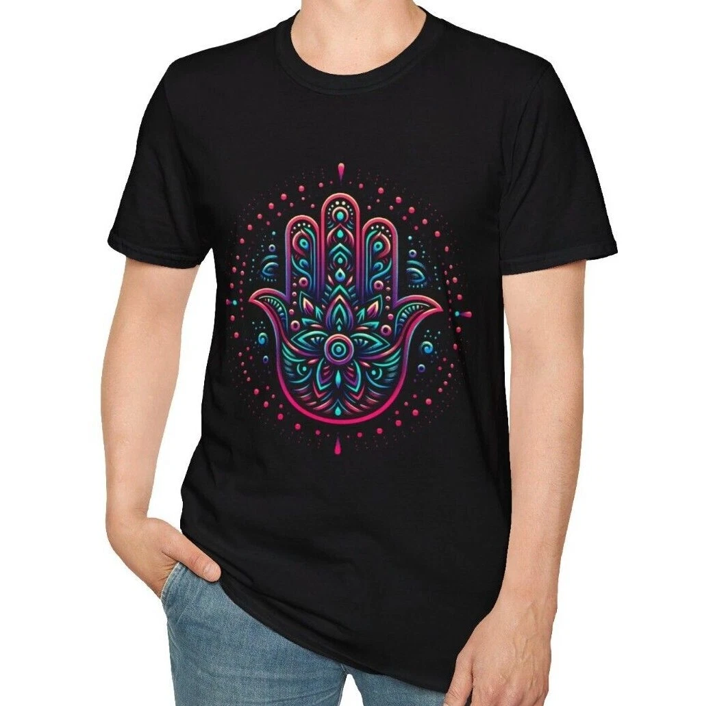 100% cotton tshirts men tee Psychedelic Hamsa Hand Trippy Unisex Shirt ...