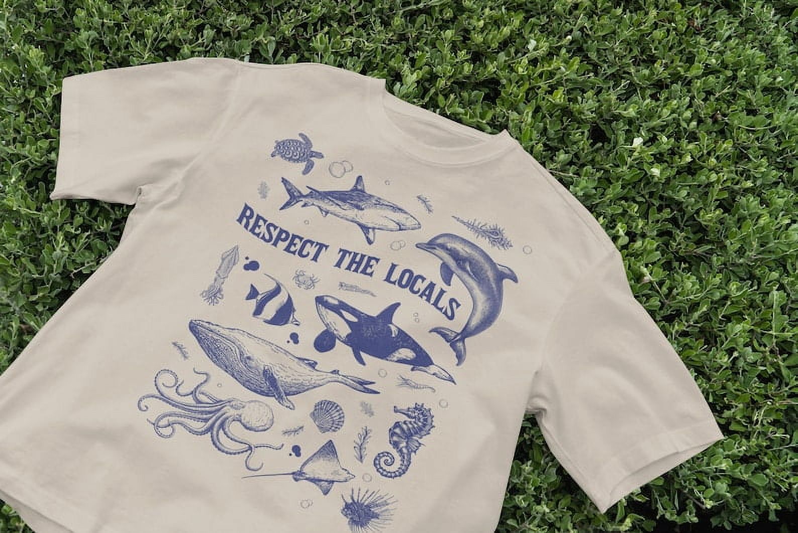 100% cotton tshirts men tee Respect the Locals T-Shirt, Ocean Life Art ...
